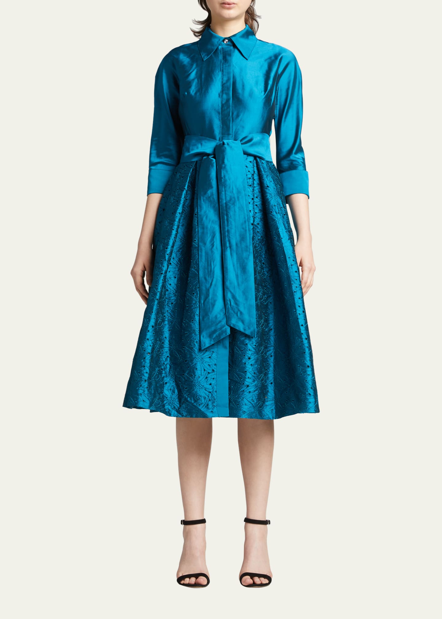 Rickie Freeman for Teri Jon Taffeta Shirt Dress w/ Eyelet Skirt ...