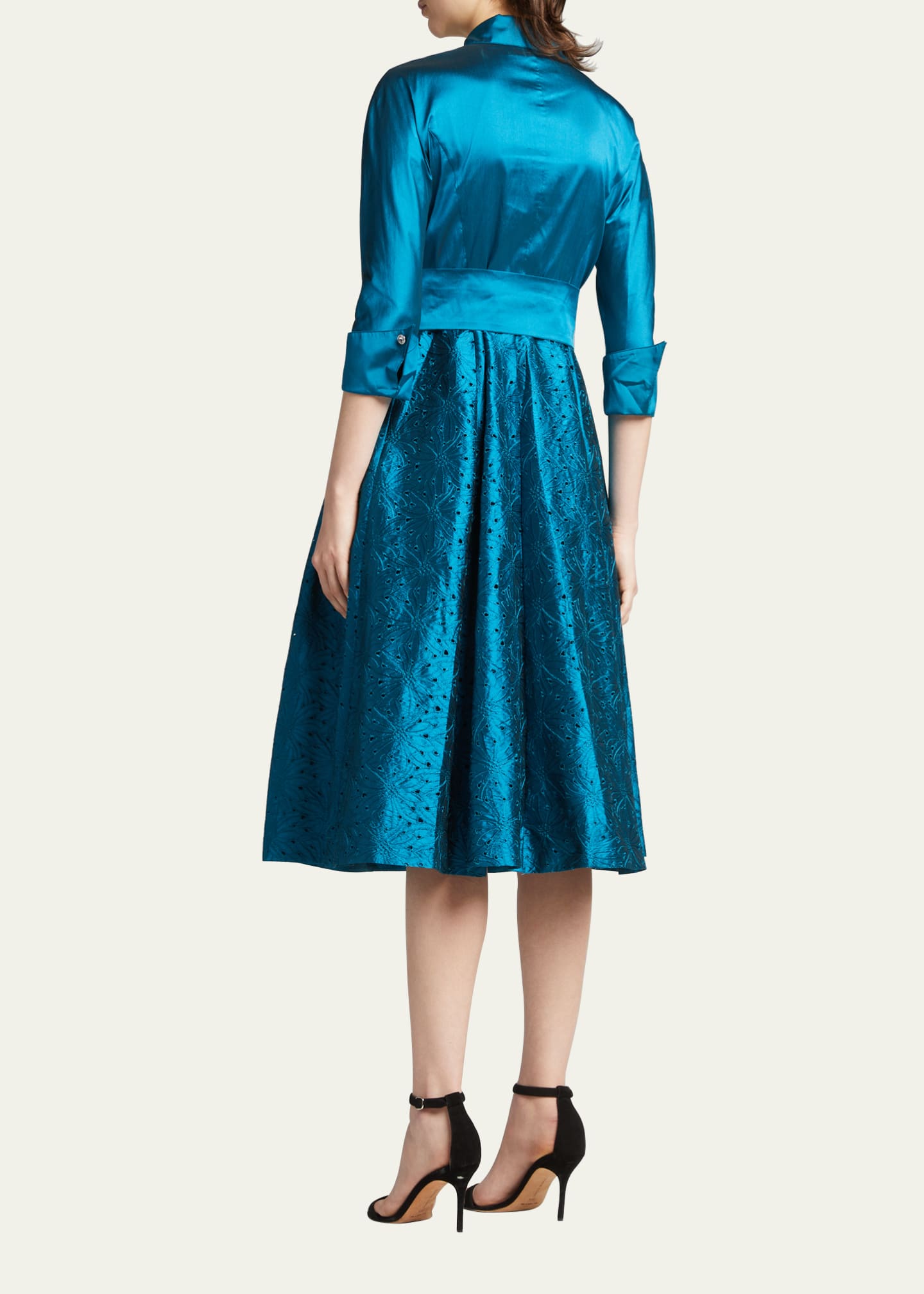 Rickie Freeman for Teri Jon Taffeta Shirt Dress w/ Eyelet Skirt ...