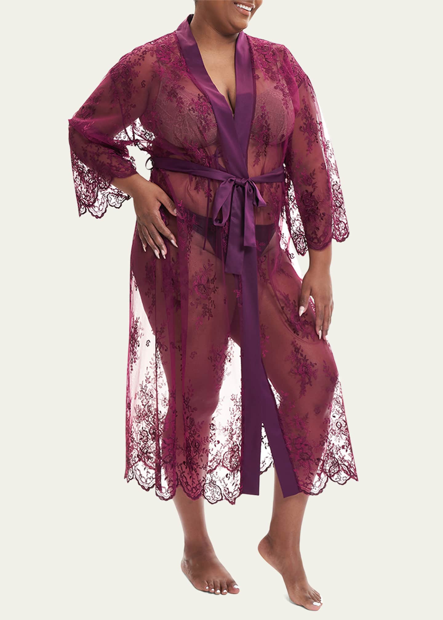 Rya Collection Plus Size Darling Long Embroidered Lace Robe - Bergdorf ...
