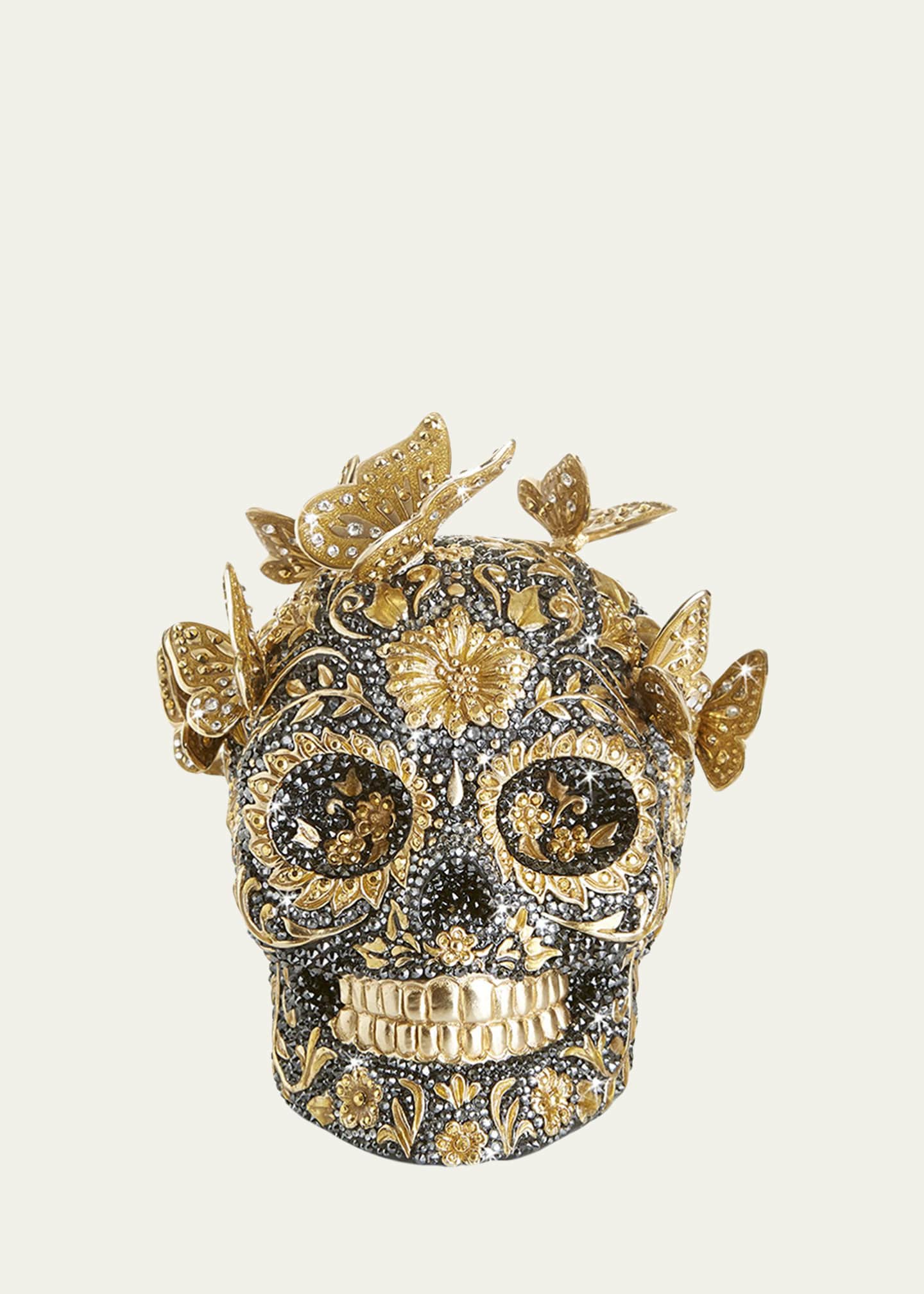 Jay Strongwater 25th Anniversary Pave Skull with Butterflies Figurine ...