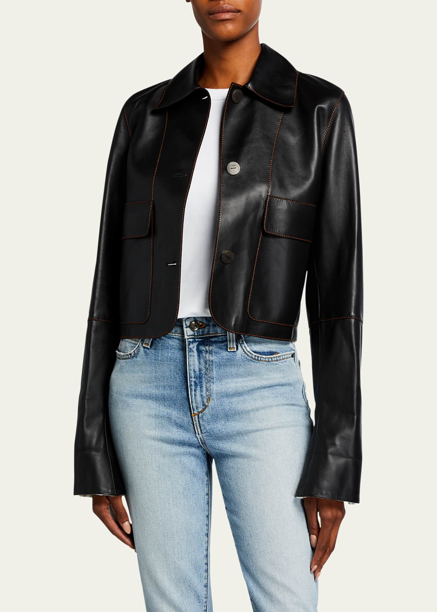 Loewe Leather Button-Front Cropped Jacket - Bergdorf Goodman