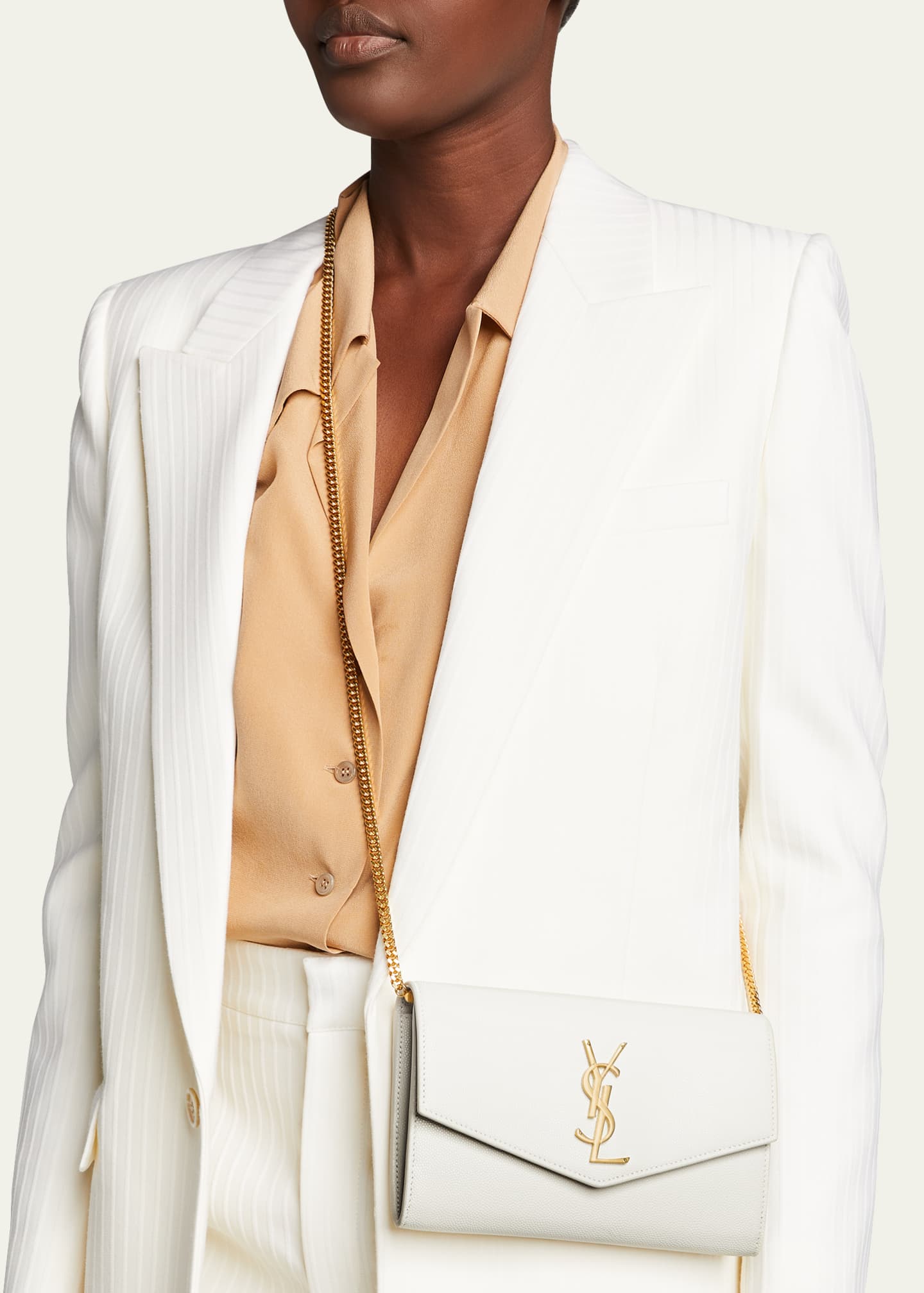 Saint Laurent Uptown YSL Wallet on Chain in Grained Leather - Bergdorf ...