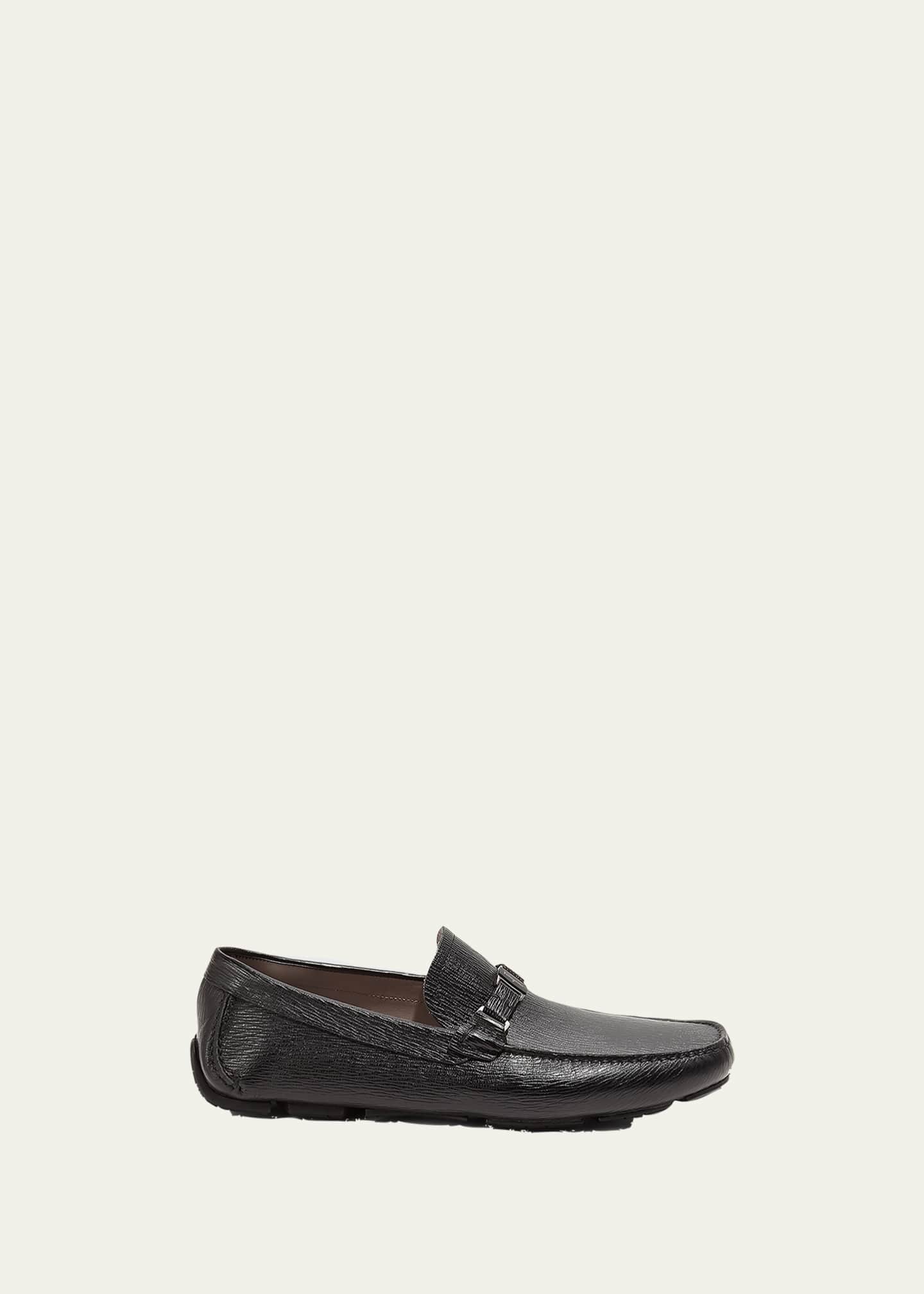 Ferragamo Men's Amer Hammered Leather Bit-Strap Drivers - Bergdorf Goodman