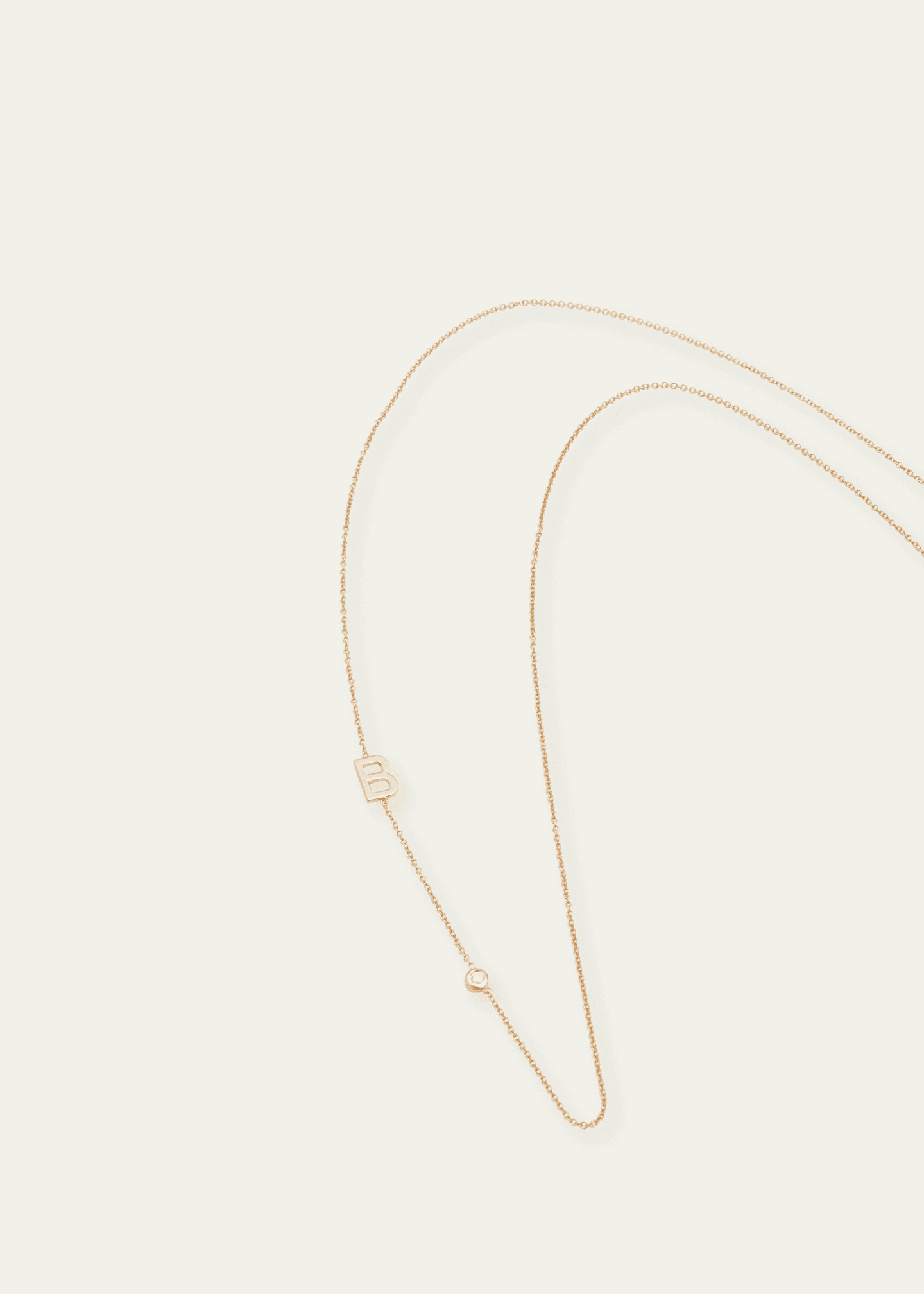 Zoe Lev Jewelry 14K Gold Asymmetrical Initial and Bezel Diamond ...