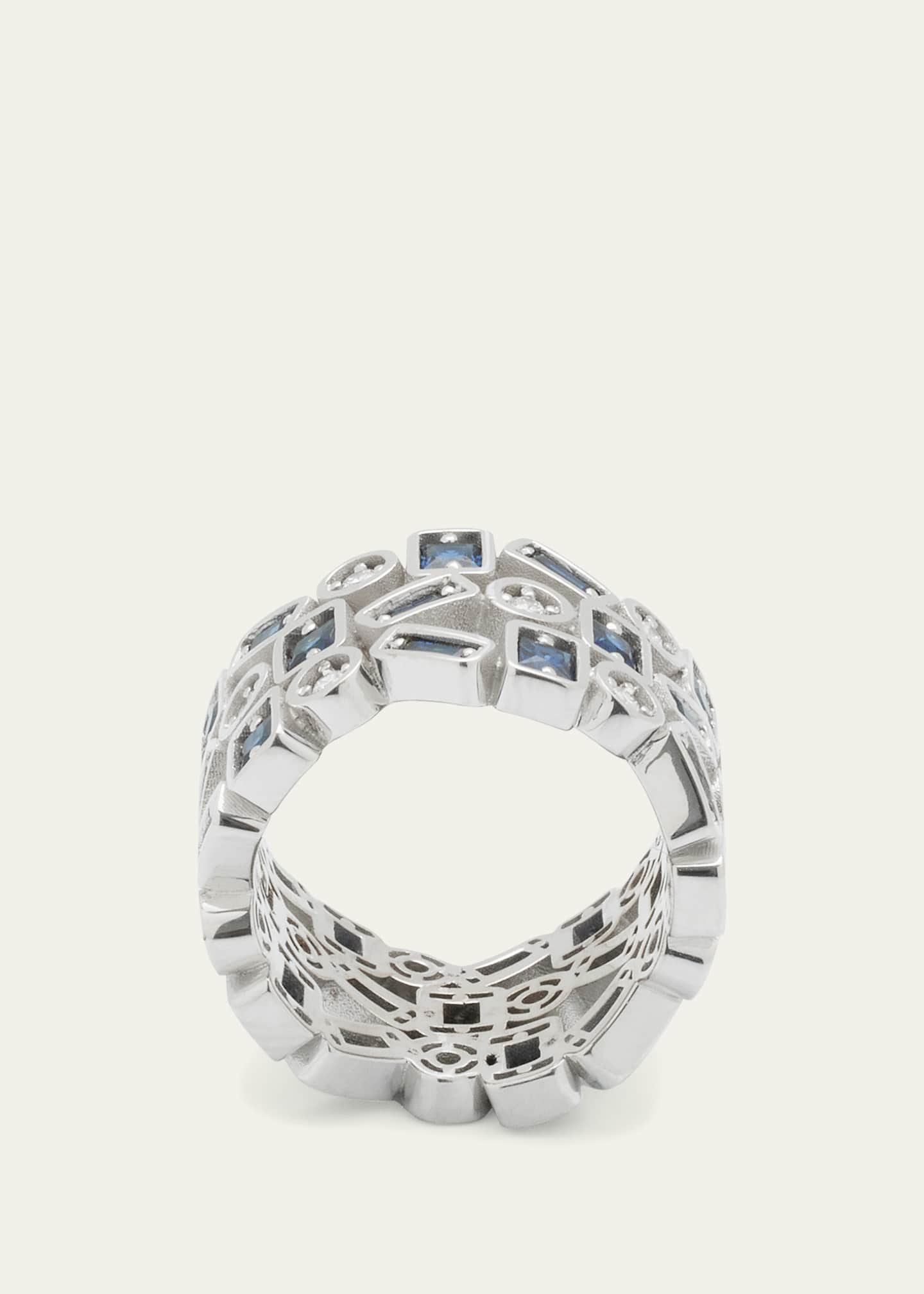 Suzanne Kalan 18K White Gold Inlay Ring with Sapphires and Diamonds ...