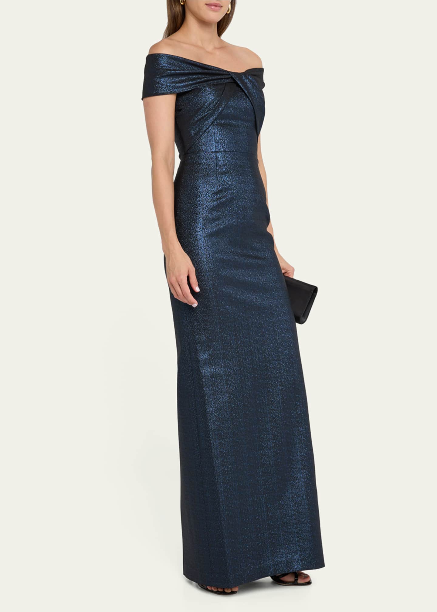 Rickie Freeman for Teri Jon Twist-Front Off-Shoulder Stretch Metallic ...