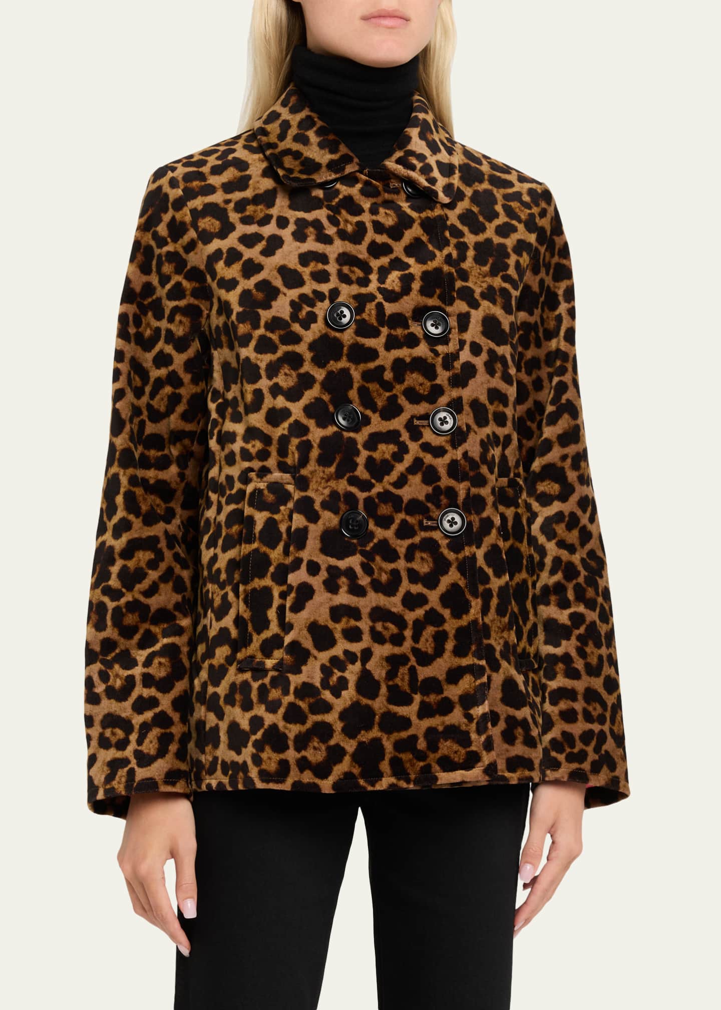 Jane Post Double Breasted Velvet Pea Coat - Bergdorf Goodman