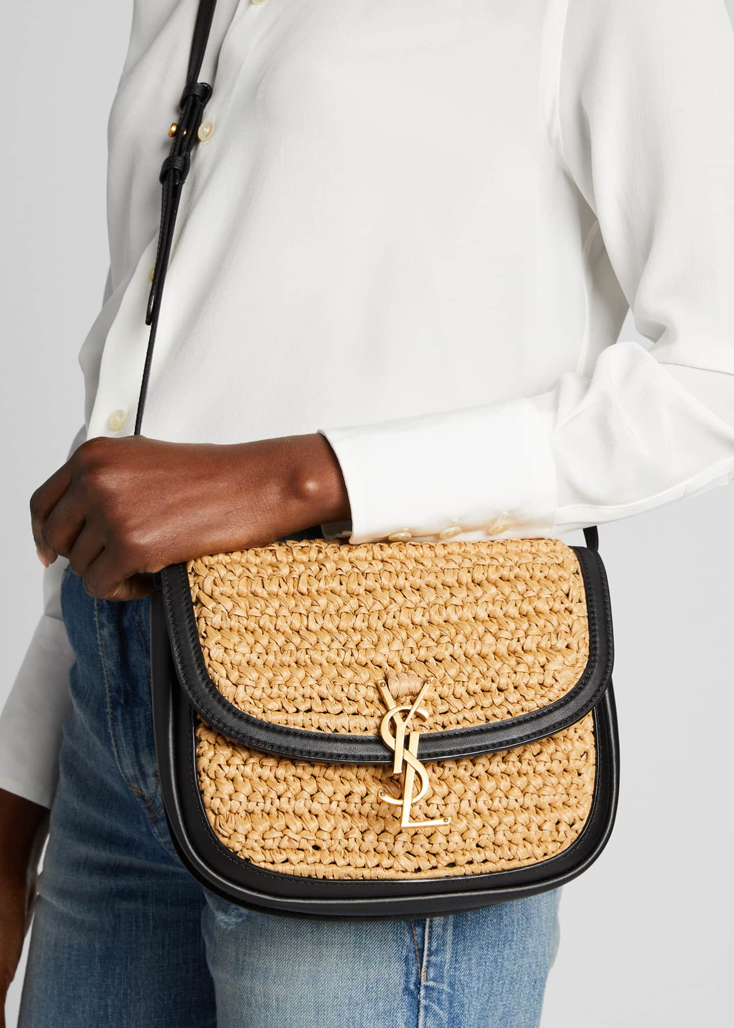 Saint Laurent Kaia Medium YSL Raffia Satchel Bag - Bergdorf Goodman