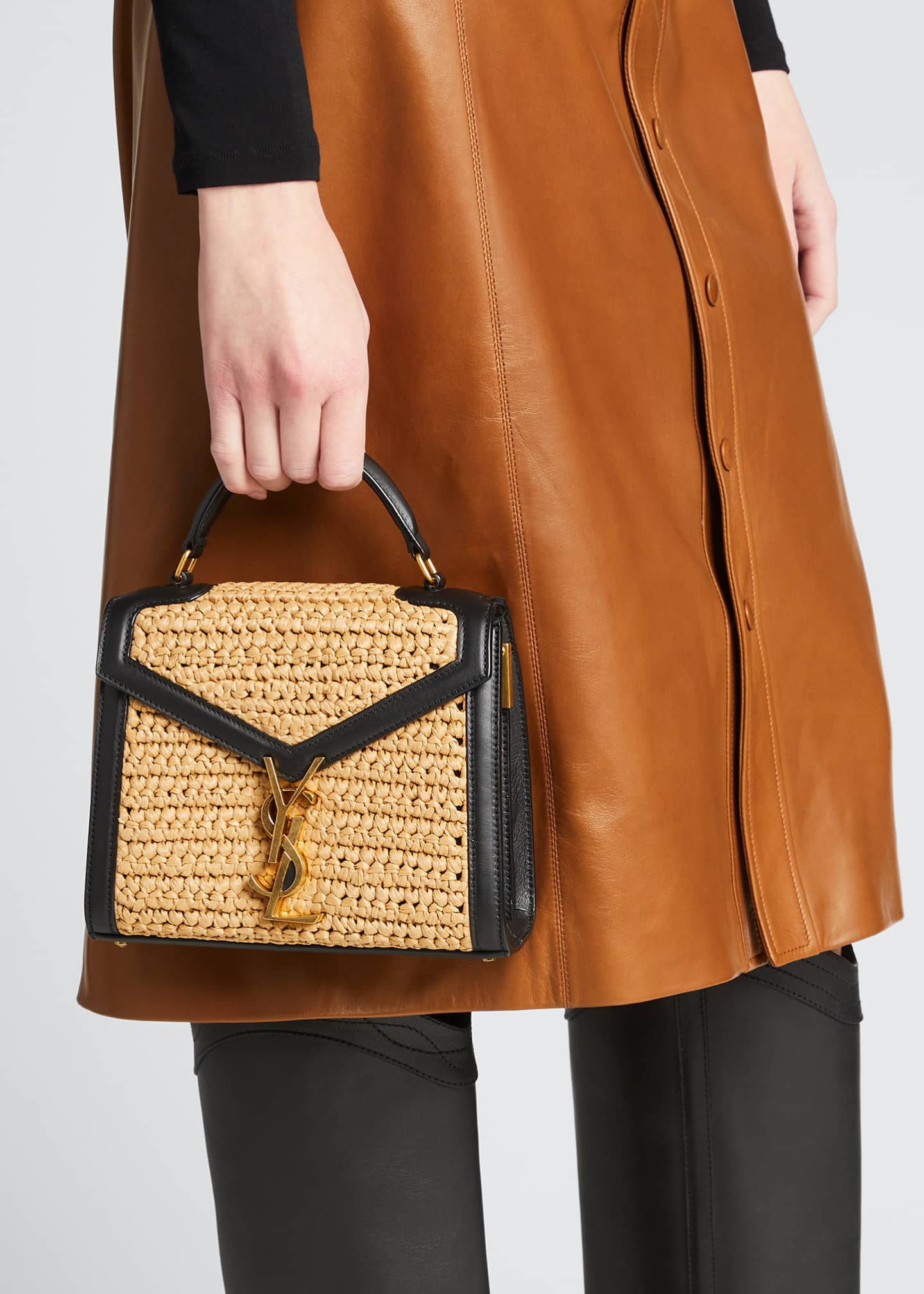 Saint Laurent Cassandra Mini YSL Raffia Top-Handle Bag - Bergdorf Goodman Saint Laurent Cassandra Mini YSL Raffia Top-Handle Bag - Bergdorf Goodman