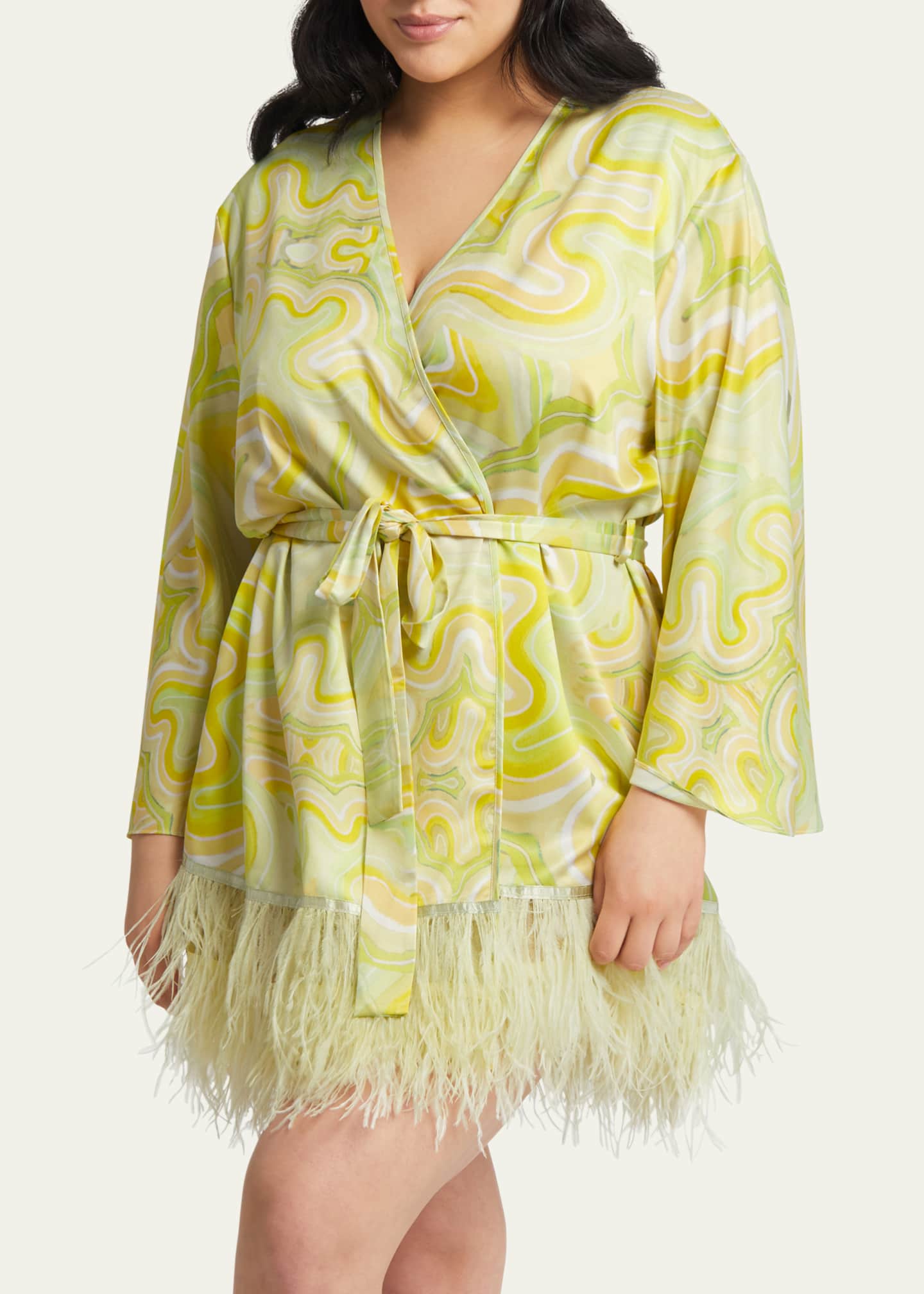 Rya Collection Swan Feather-Hem Robe, Inclusive Sizing - Bergdorf Goodman