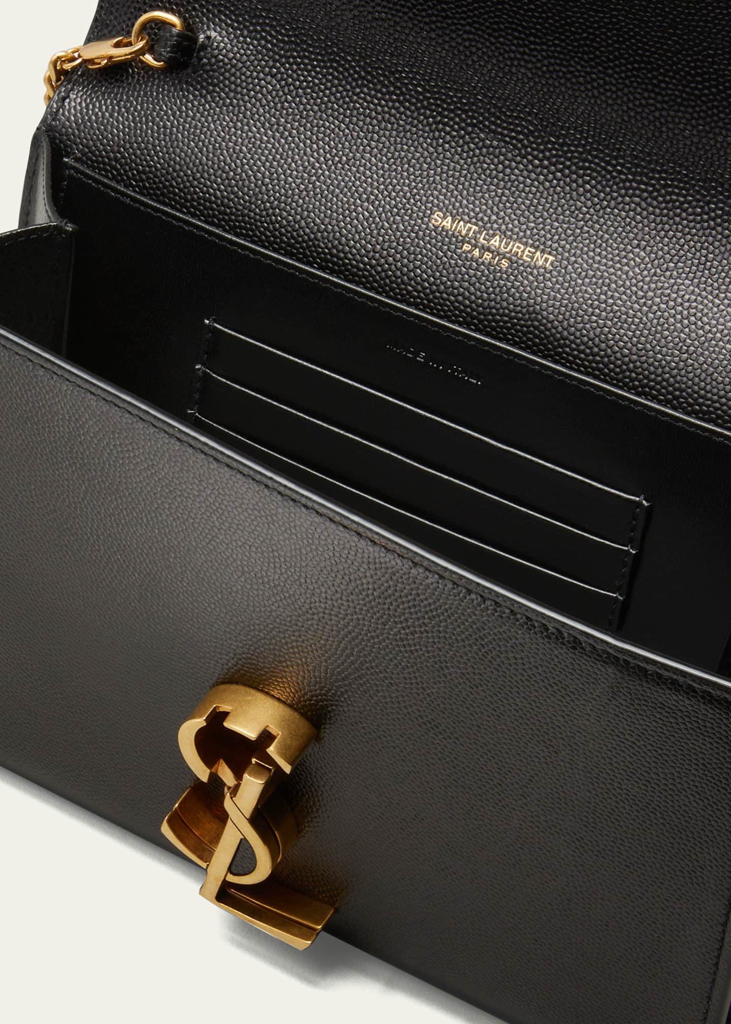 Saint Laurent Cassandra Mini YSL Wallet on Chain in Grained Leather ...