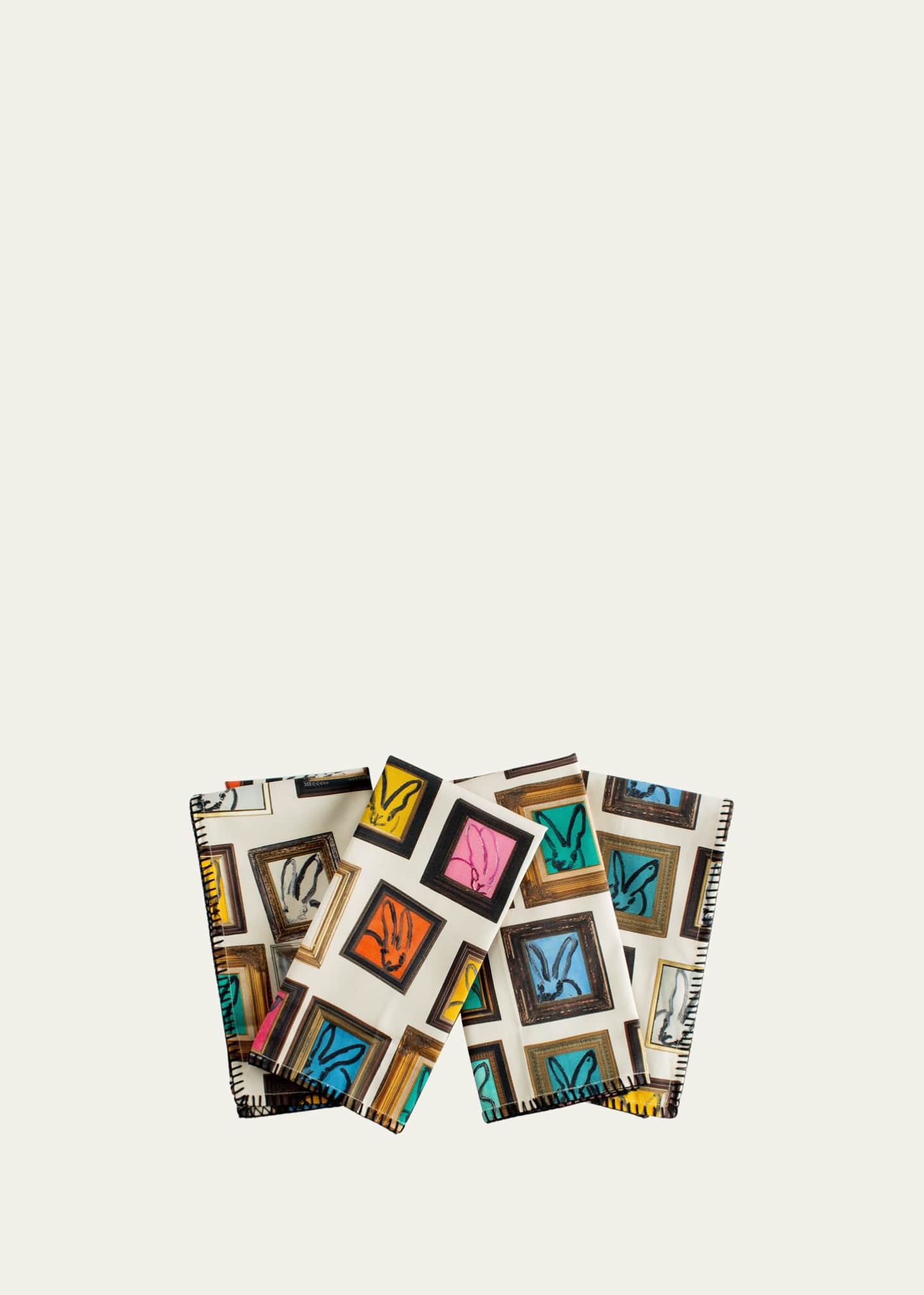 Hunt Slonem Hunts Studio Cotton Dinner Napkins w/ Black Whipstitch, 20 ...