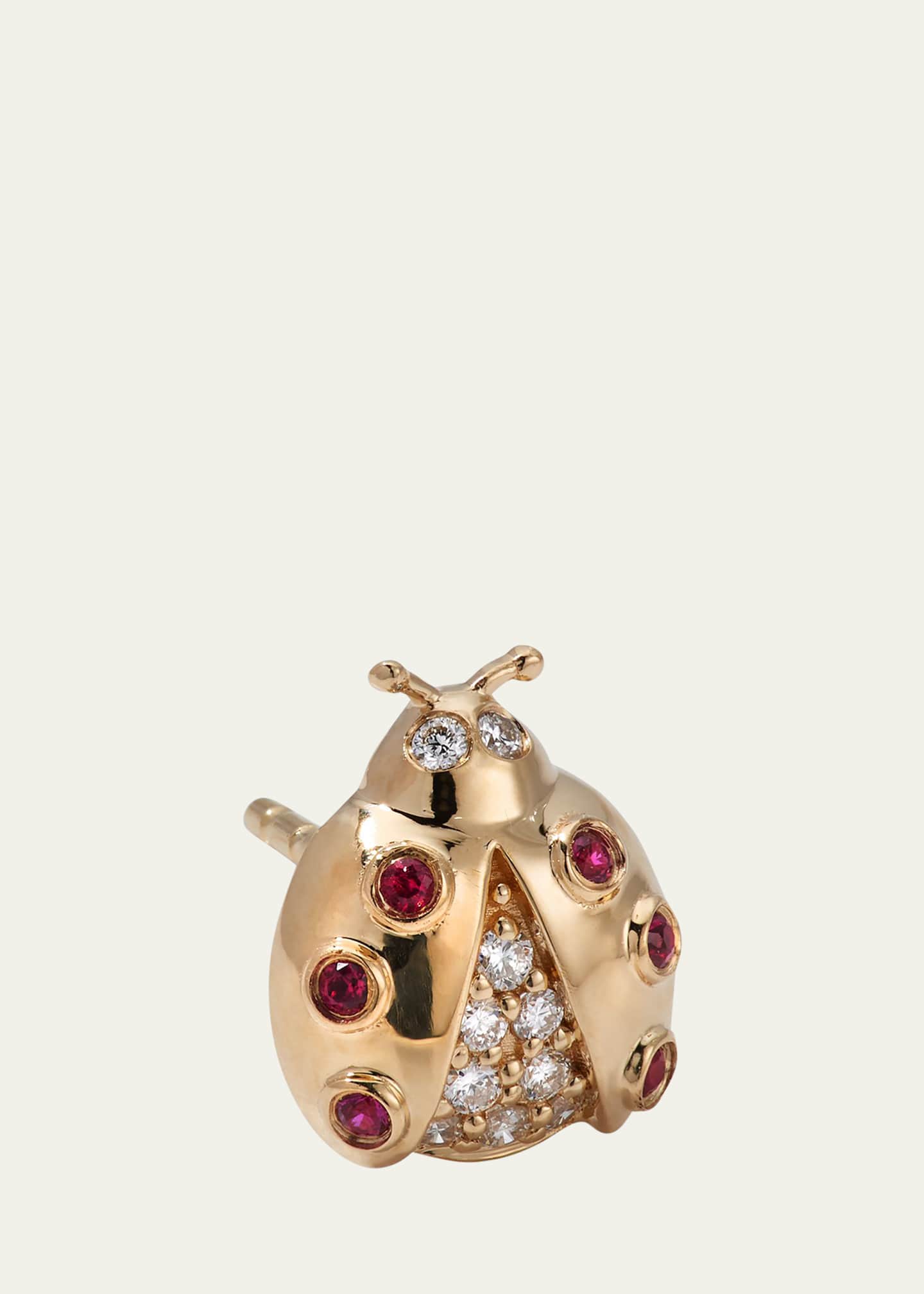 Sydney Evan 14k Gold Ruby Diamond Ladybug Single Stud Earring ...
