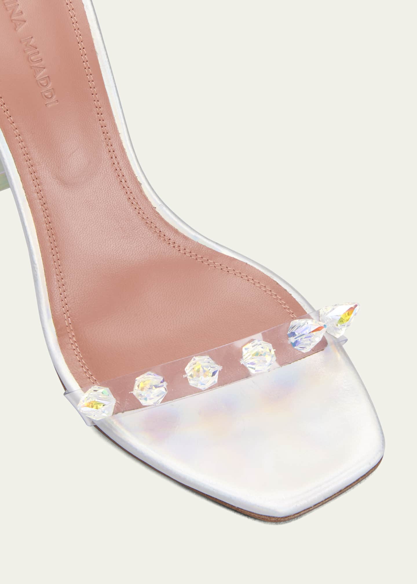 Amina Muaddi Julia Neon Crystal-Spike Clear Sandals - Bergdorf Goodman