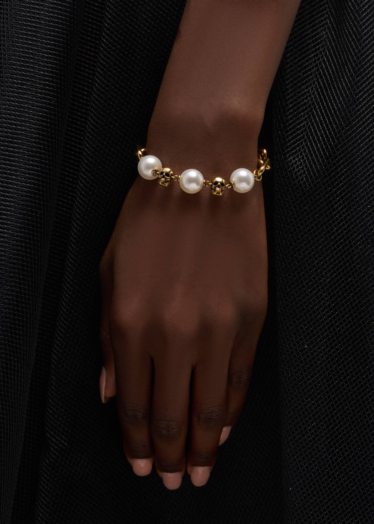 McQueen Pearly Chain and Skull Bracelet - Bergdorf Goodman