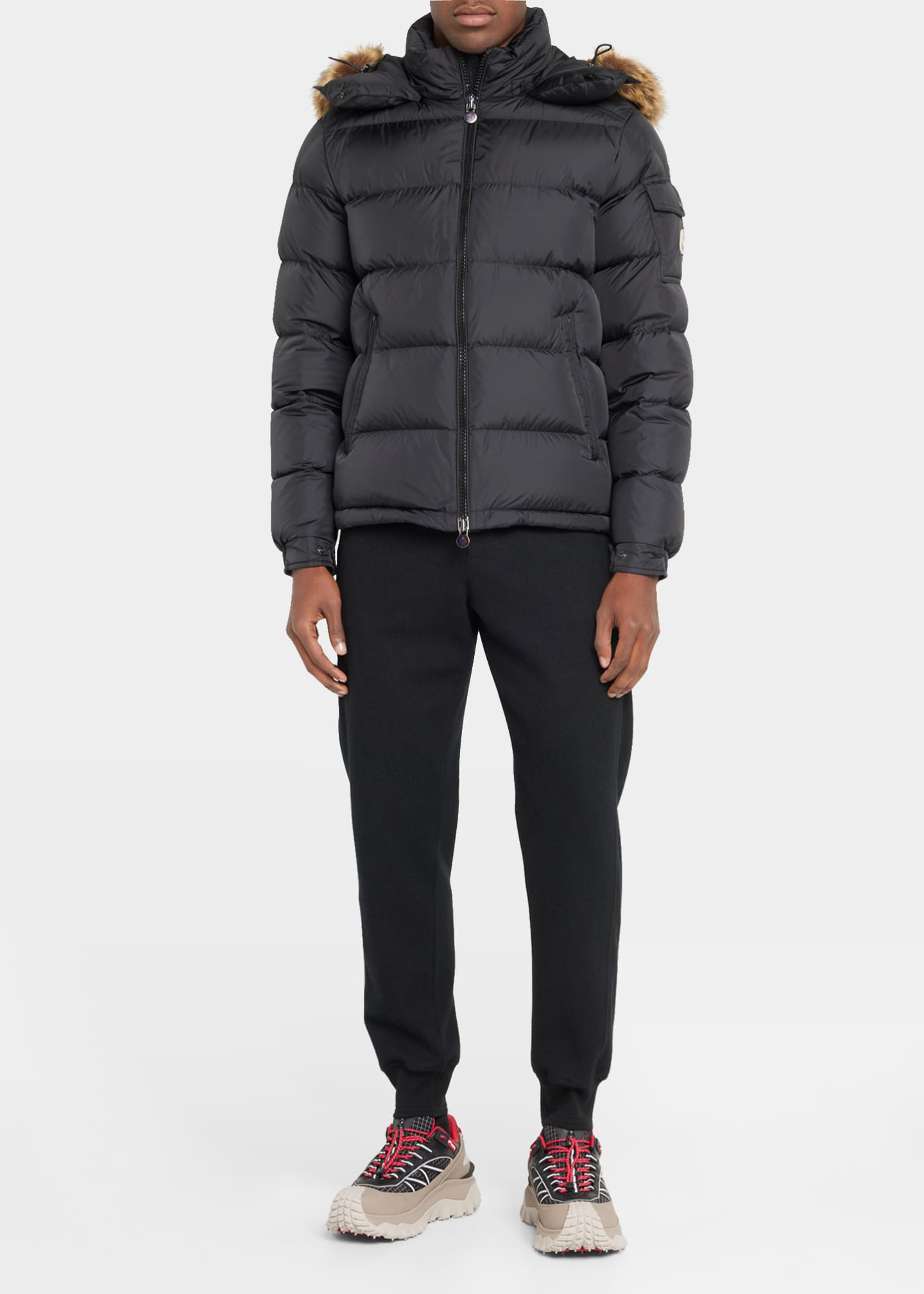 Moncler Men's Maya Fur-Trim Lacquer Puffer Jacket - Bergdorf Goodman