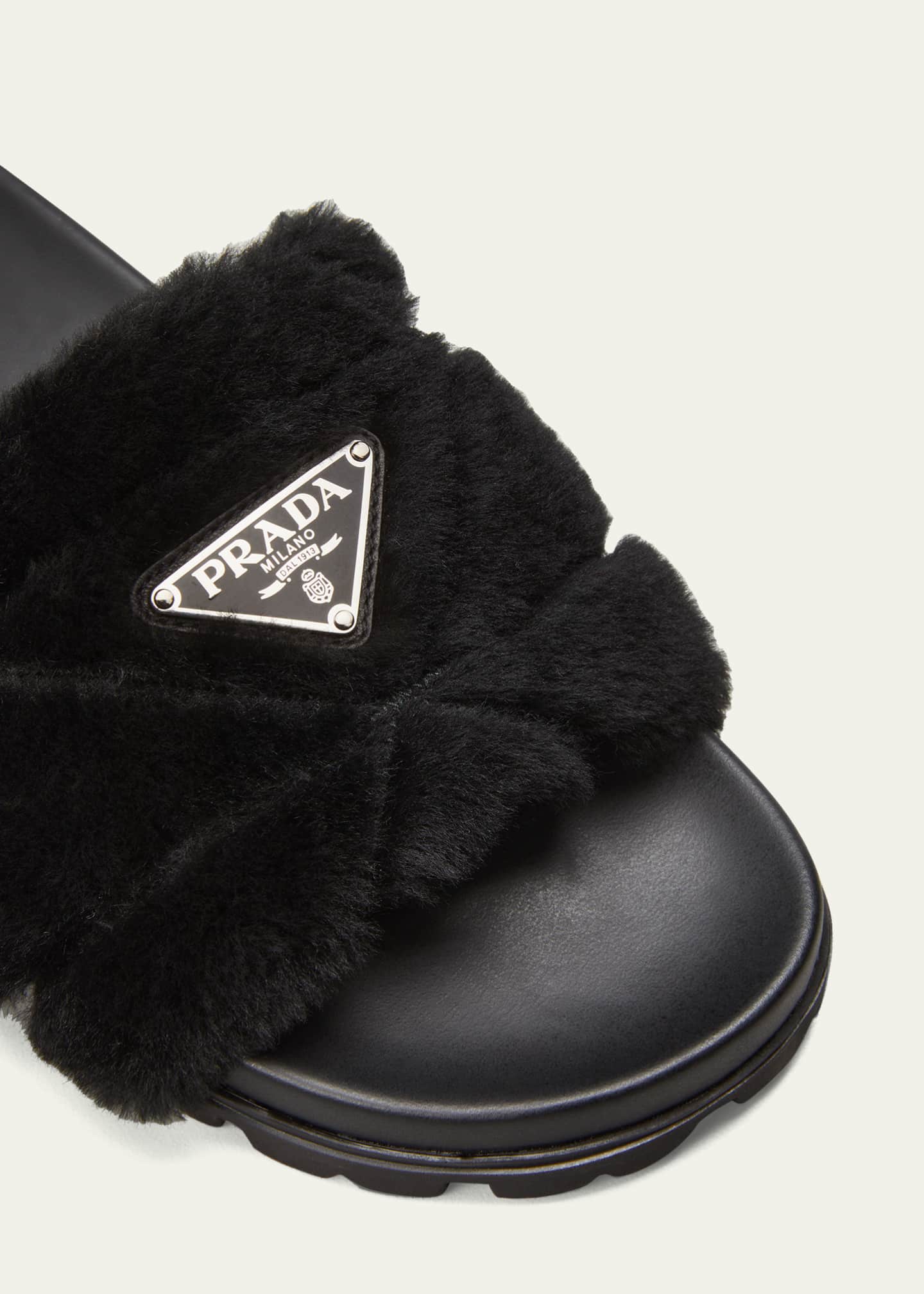 Prada Fussbet Shearling Slide Slippers - Bergdorf Goodman