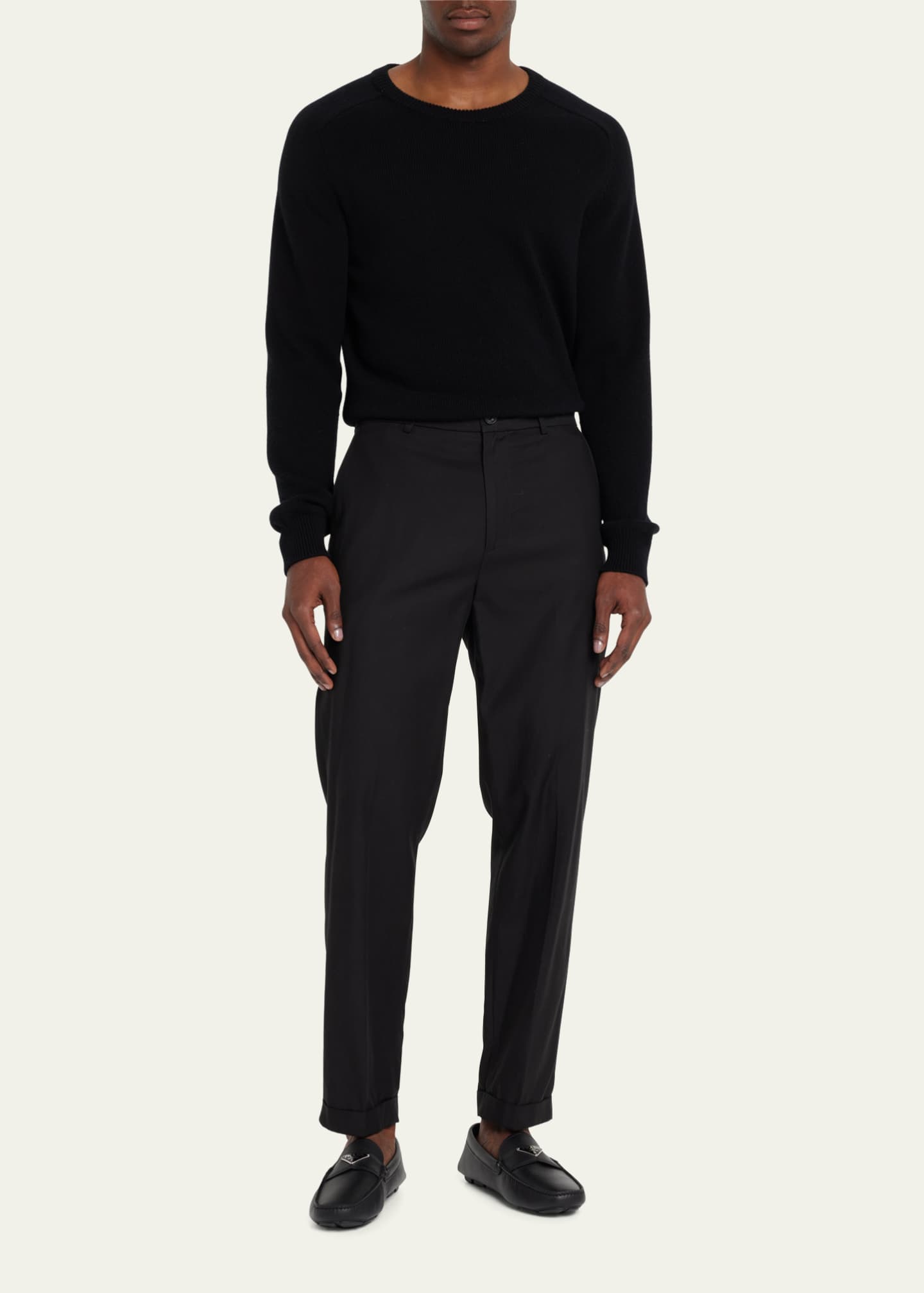 Prada Men's Triangle Logo Leather Drivers - Bergdorf Goodman