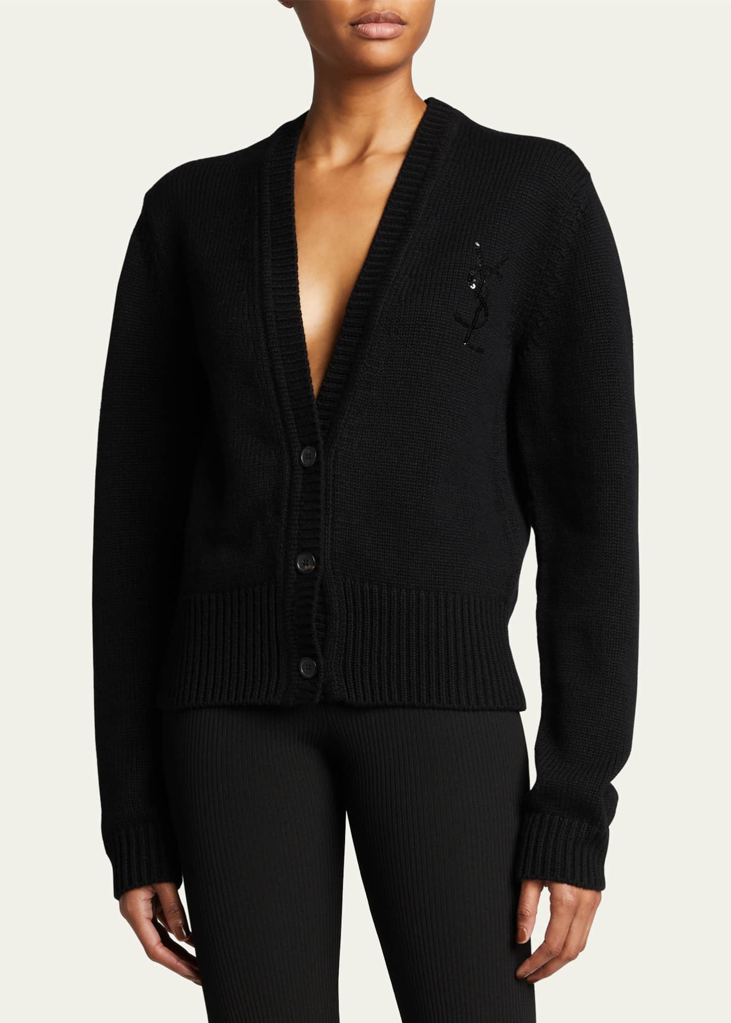 Saint Laurent Sequin YSL Logo Cashmere Cardigan - Bergdorf Goodman