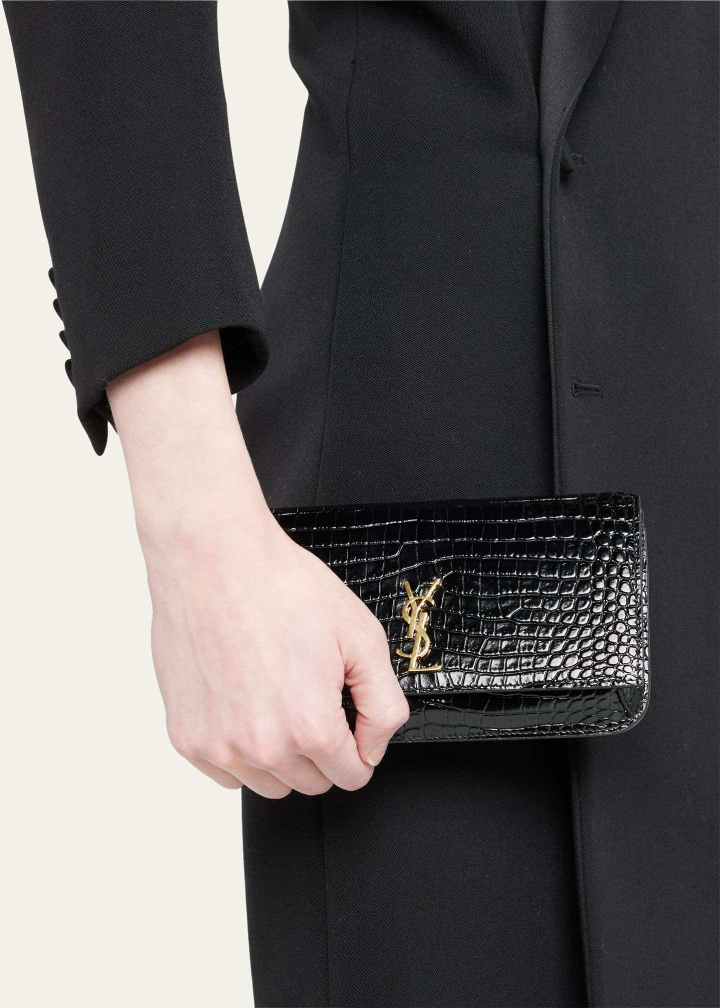 Saint Laurent YSL Croc-Embossed Phone Holder Shoulder Bag - Bergdorf ...