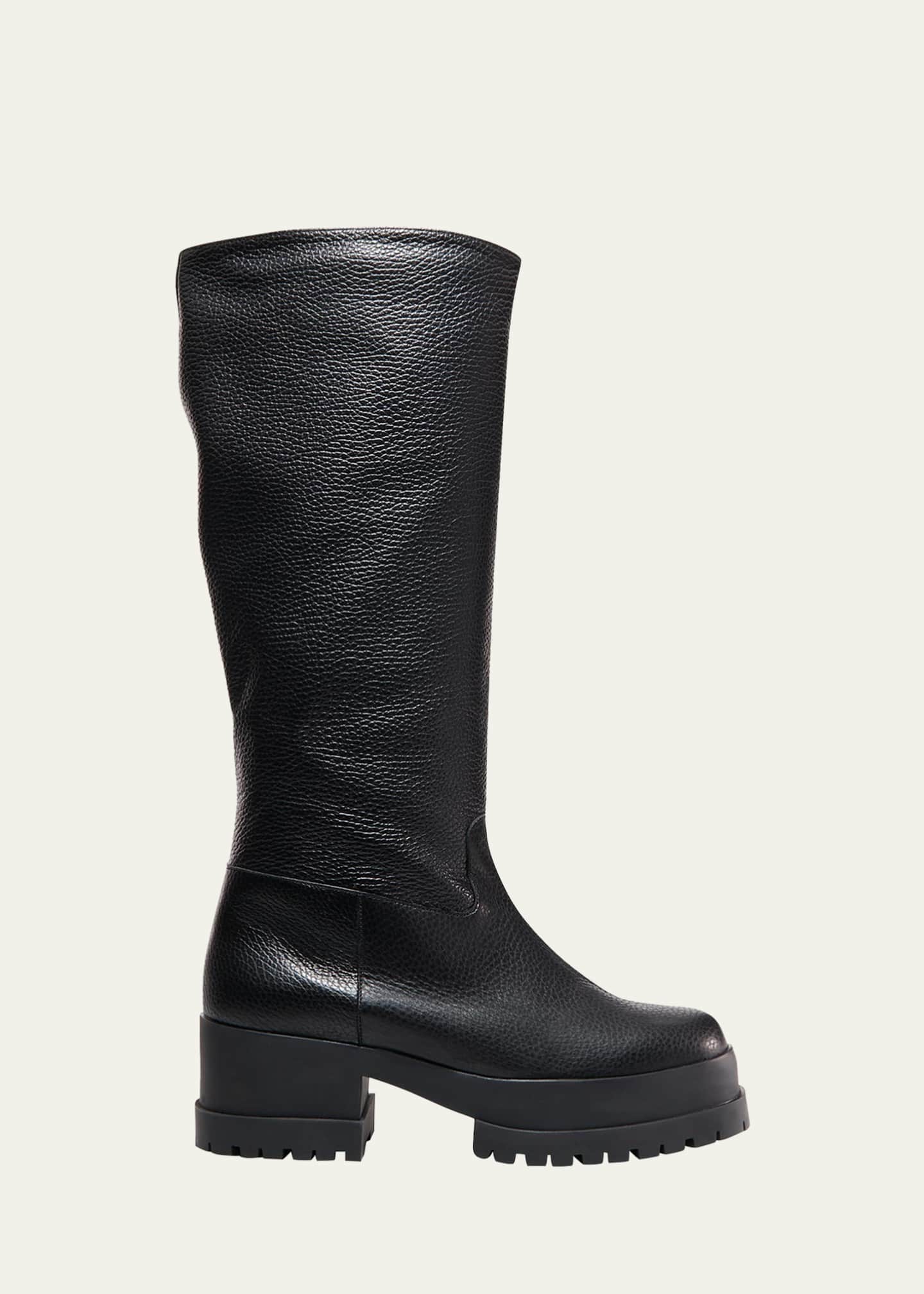 Clergerie Paris Wendel Calf Leather Lug Sole Knee Boots - Bergdorf Goodman