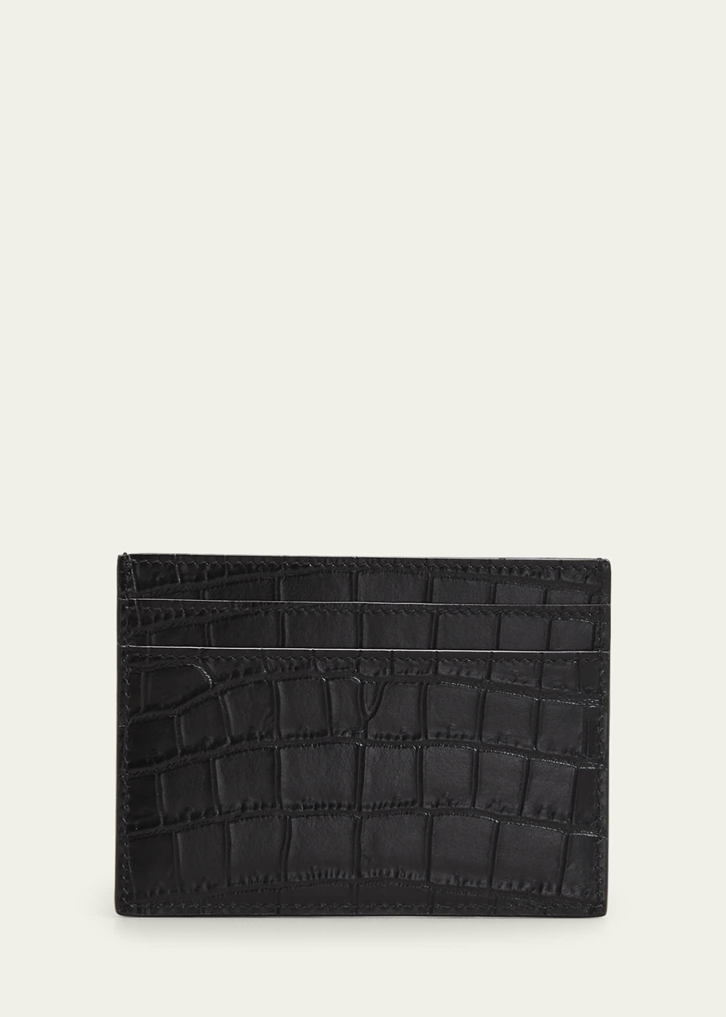 Saint Laurent Men's YSL Croc-Embossed Card Holder - Bergdorf Goodman