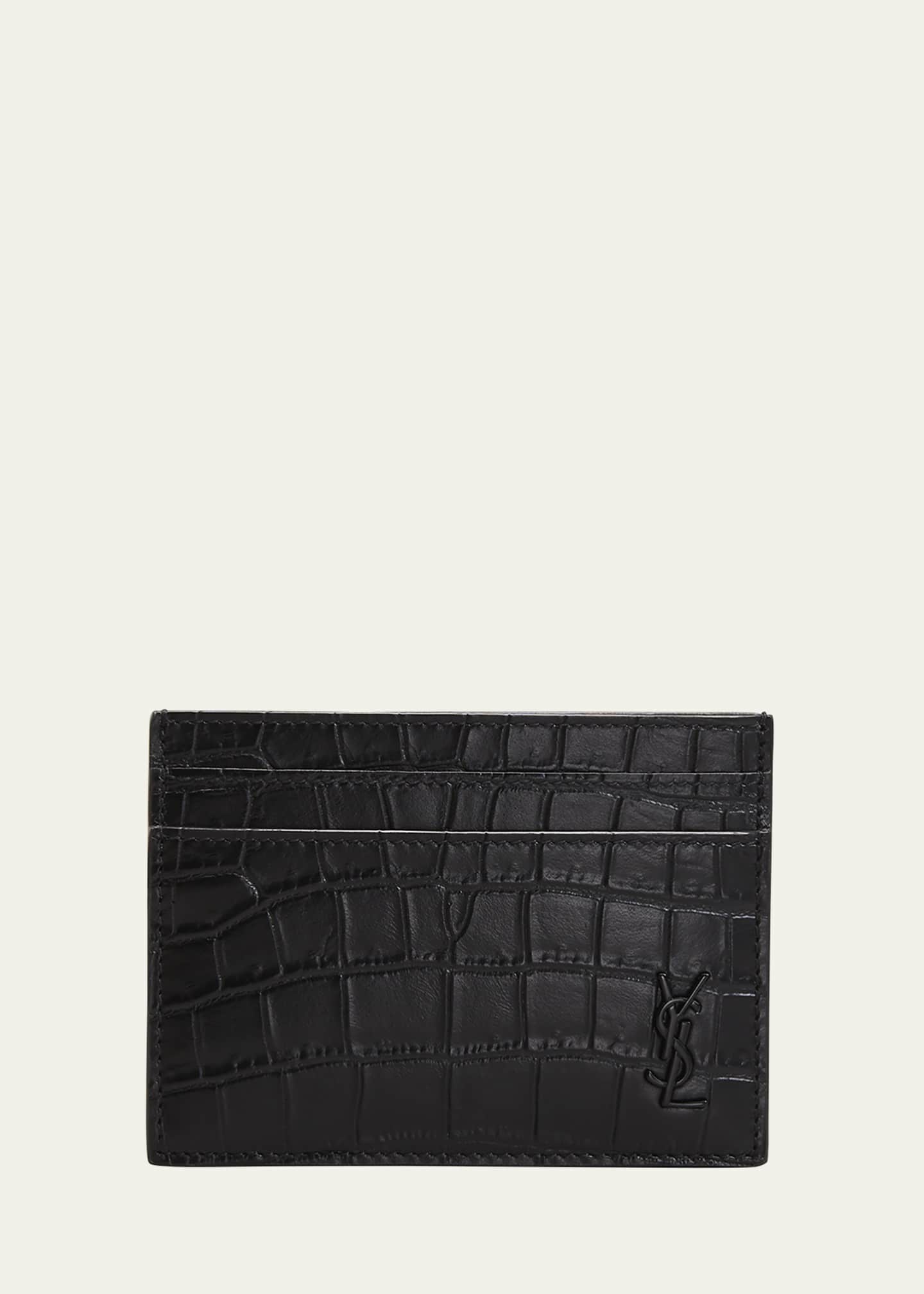 Saint Laurent Men's YSL Croc-Embossed Card Holder - Bergdorf Goodman