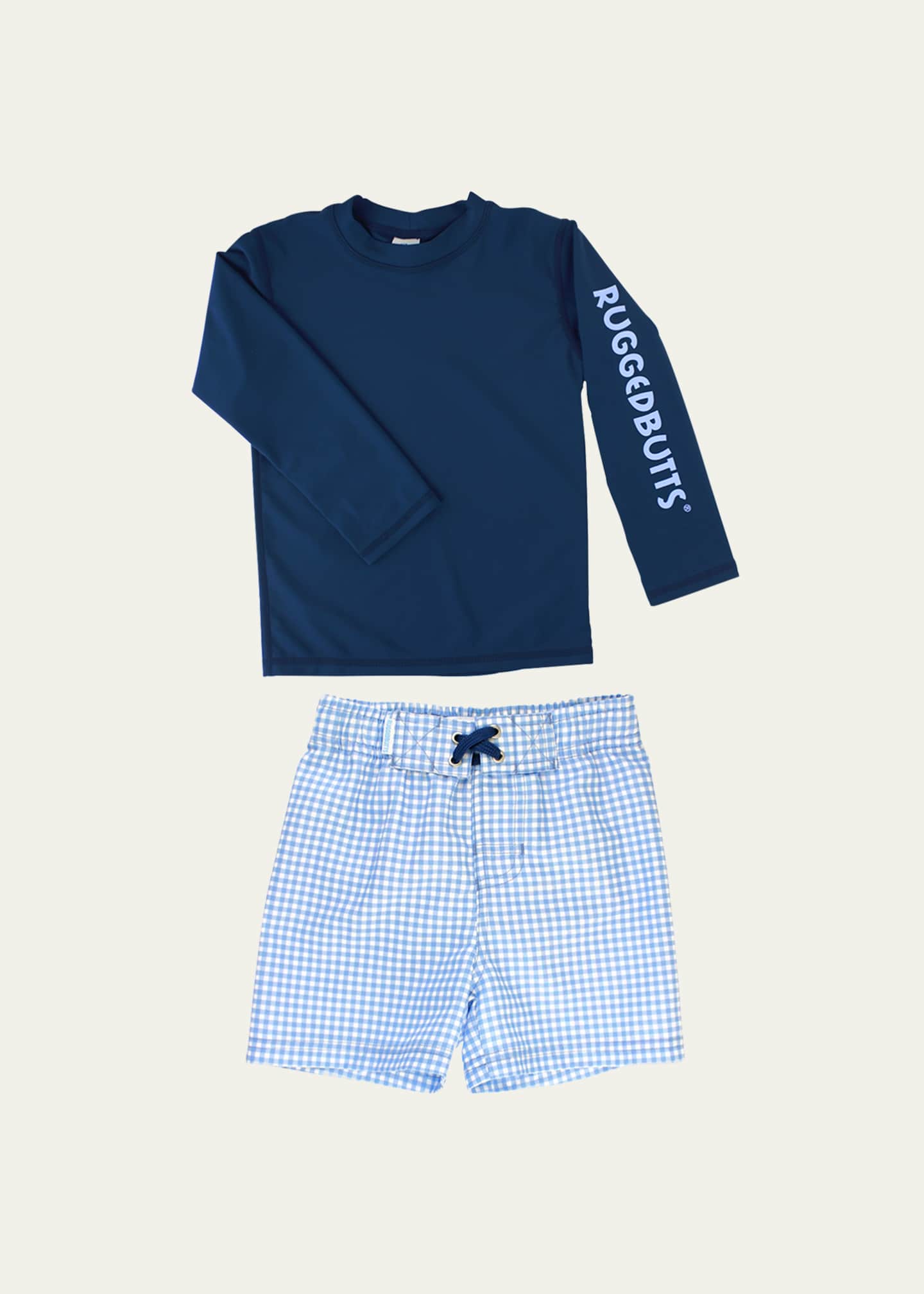 RuggedButts Boy's Solid Rash Guard w/ Printed Swim Trunks, Size 3M-7 ...