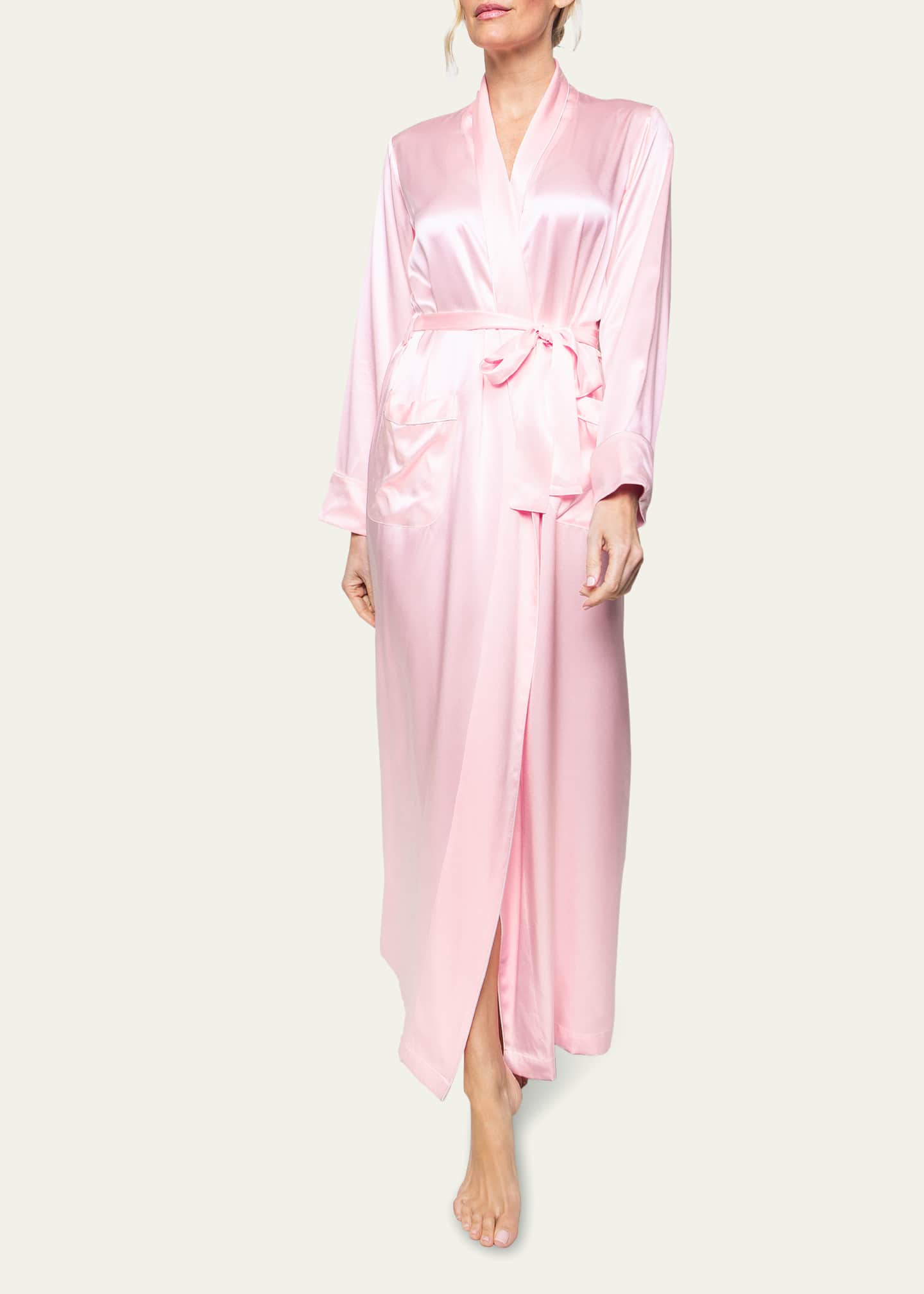 Petite Plume Long Piped Silk Robe - Bergdorf Goodman