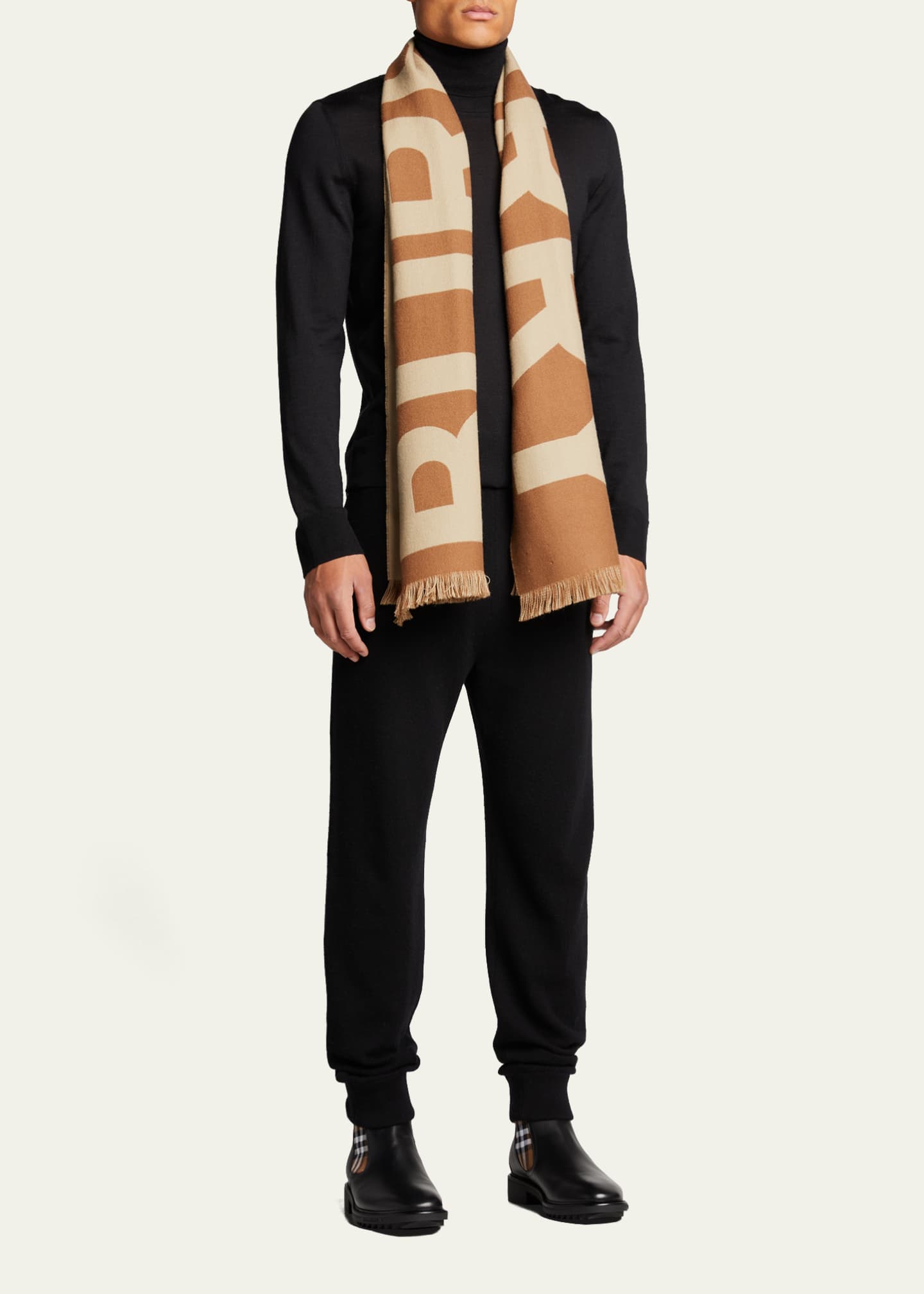 Burberry Men's Wool Logo Football Scarf - Bergdorf Goodman