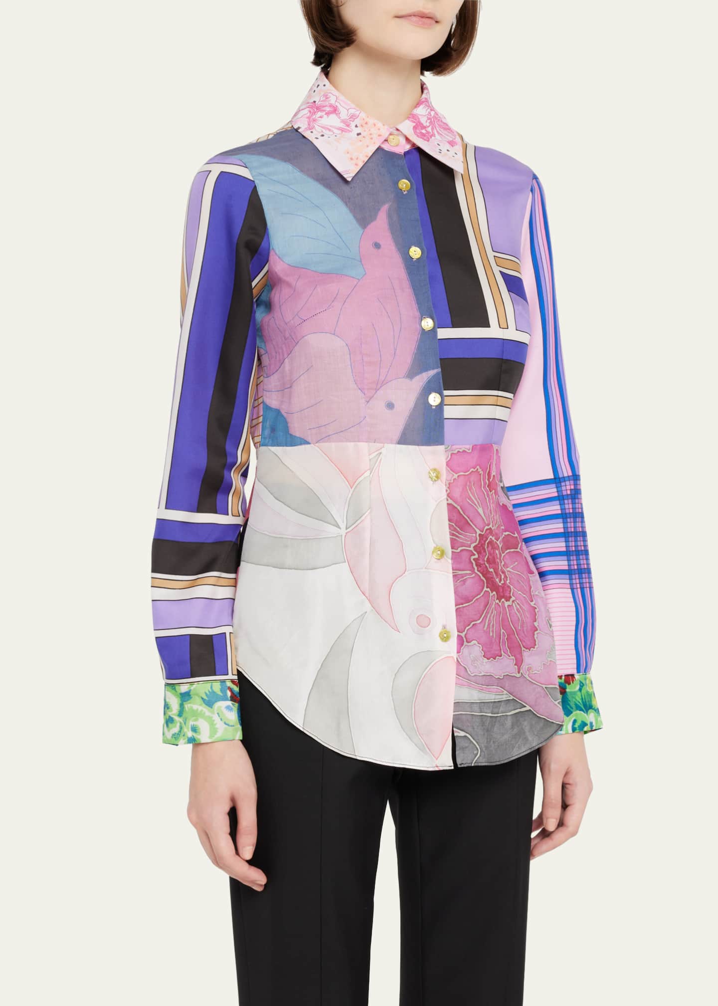 CONNER IVES Patchwork Upcycled Scarf Silk Blouse - Bergdorf Goodman