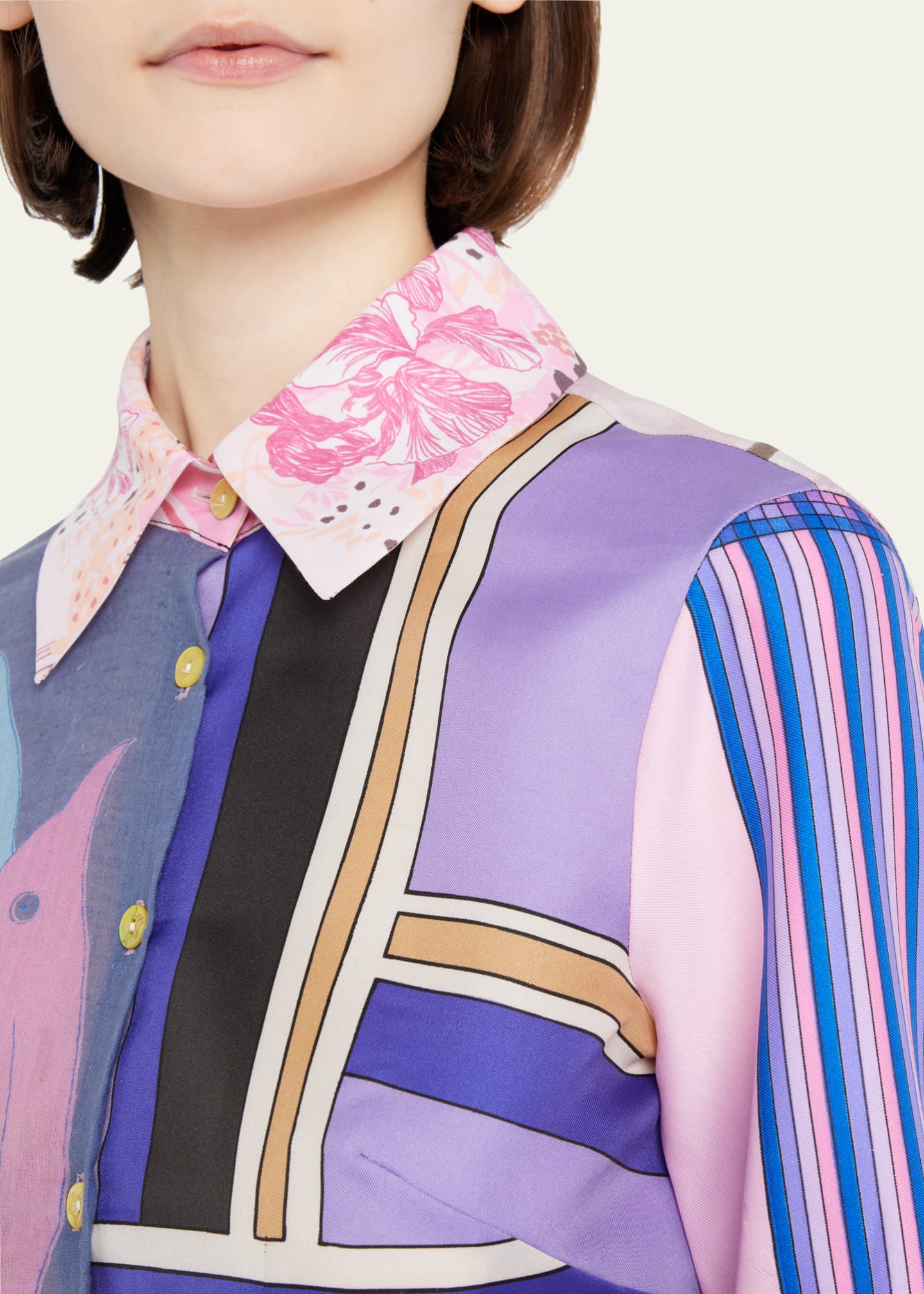 CONNER IVES Patchwork Upcycled Scarf Silk Blouse - Bergdorf Goodman