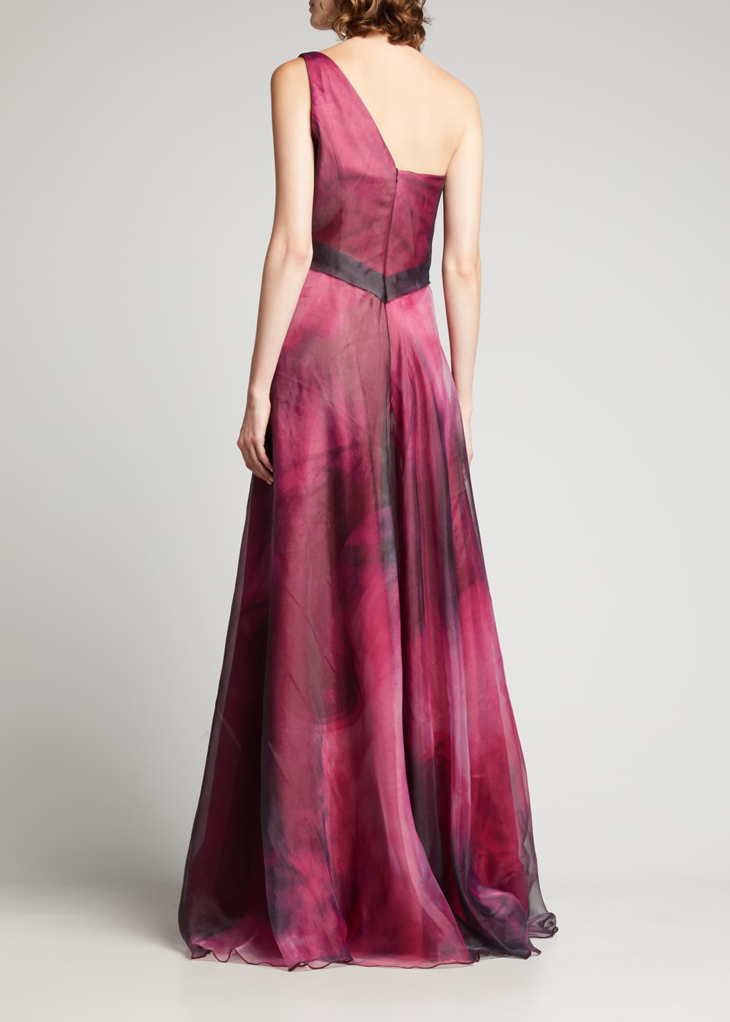 Rene Ruiz Collection One-Shoulder Printed Organza A-Line Gown ...