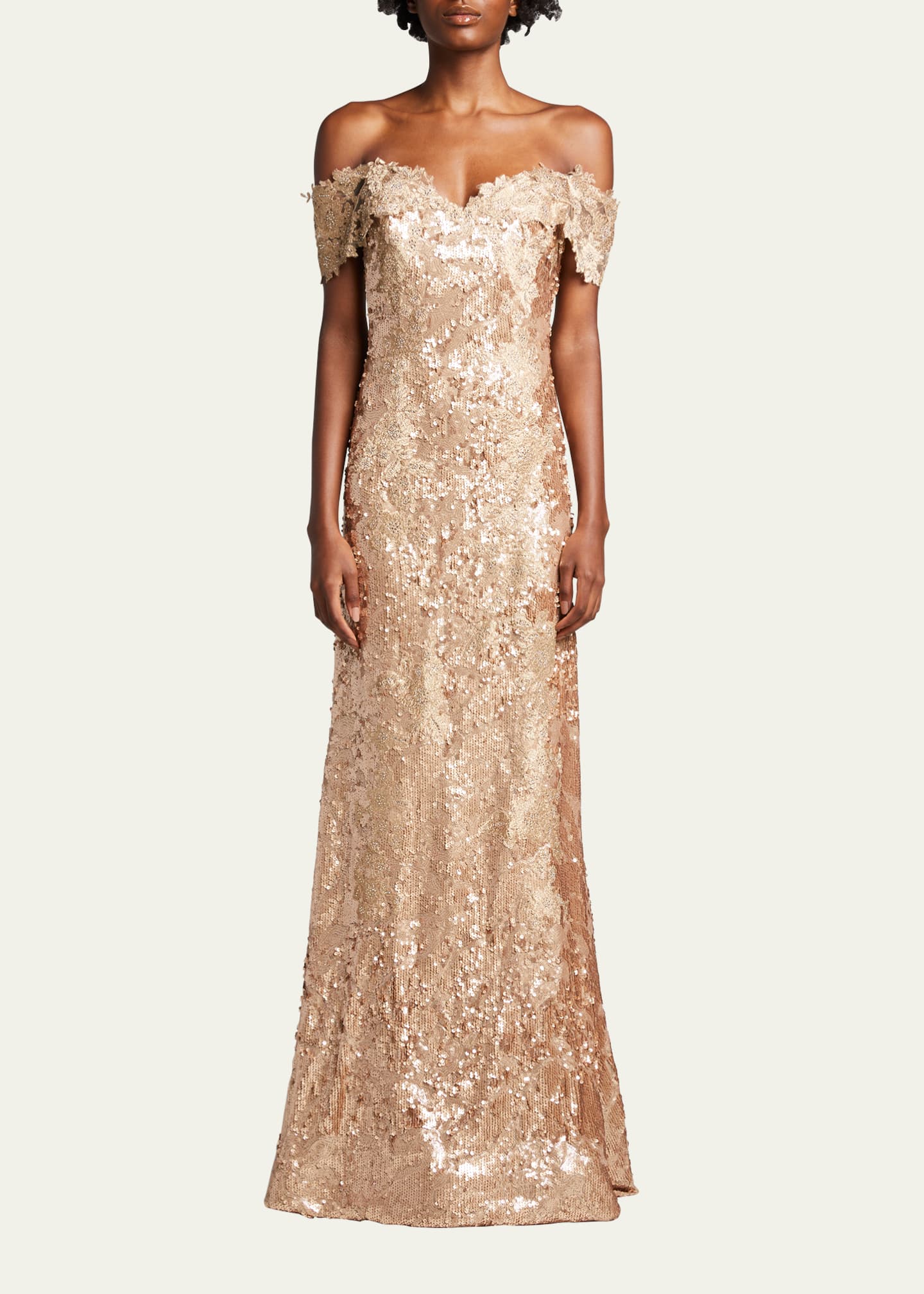 Rene Ruiz Collection Sequin-Embellished Off-Shoulder Gown - Bergdorf ...