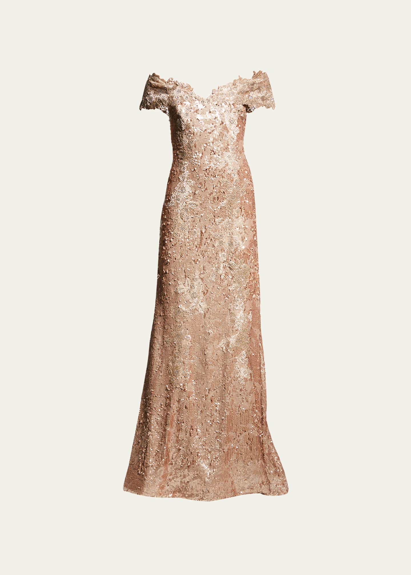 Rene Ruiz Collection Sequin-Embellished Off-Shoulder Gown - Bergdorf ...