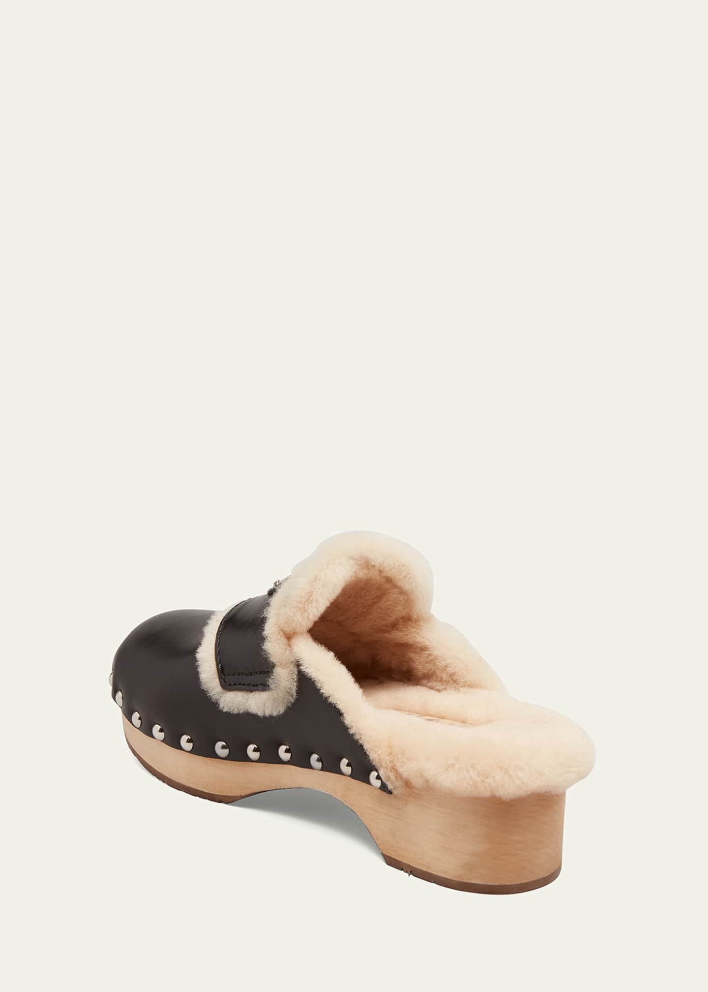 Prada Leather Shearling Logo Mule Clogs - Bergdorf Goodman