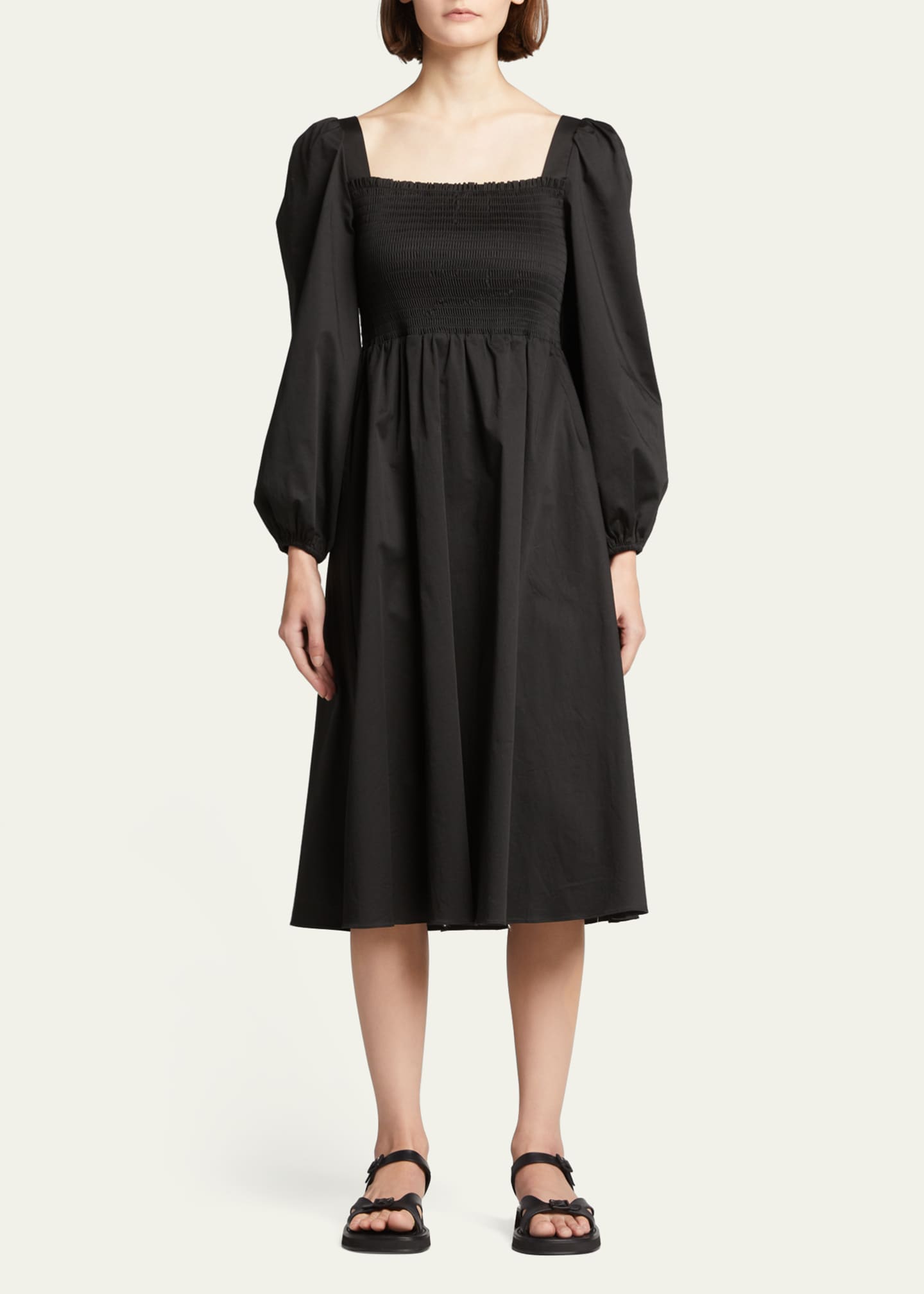 Toccin Smocked Puff-Sleeve Midi Dress - Bergdorf Goodman