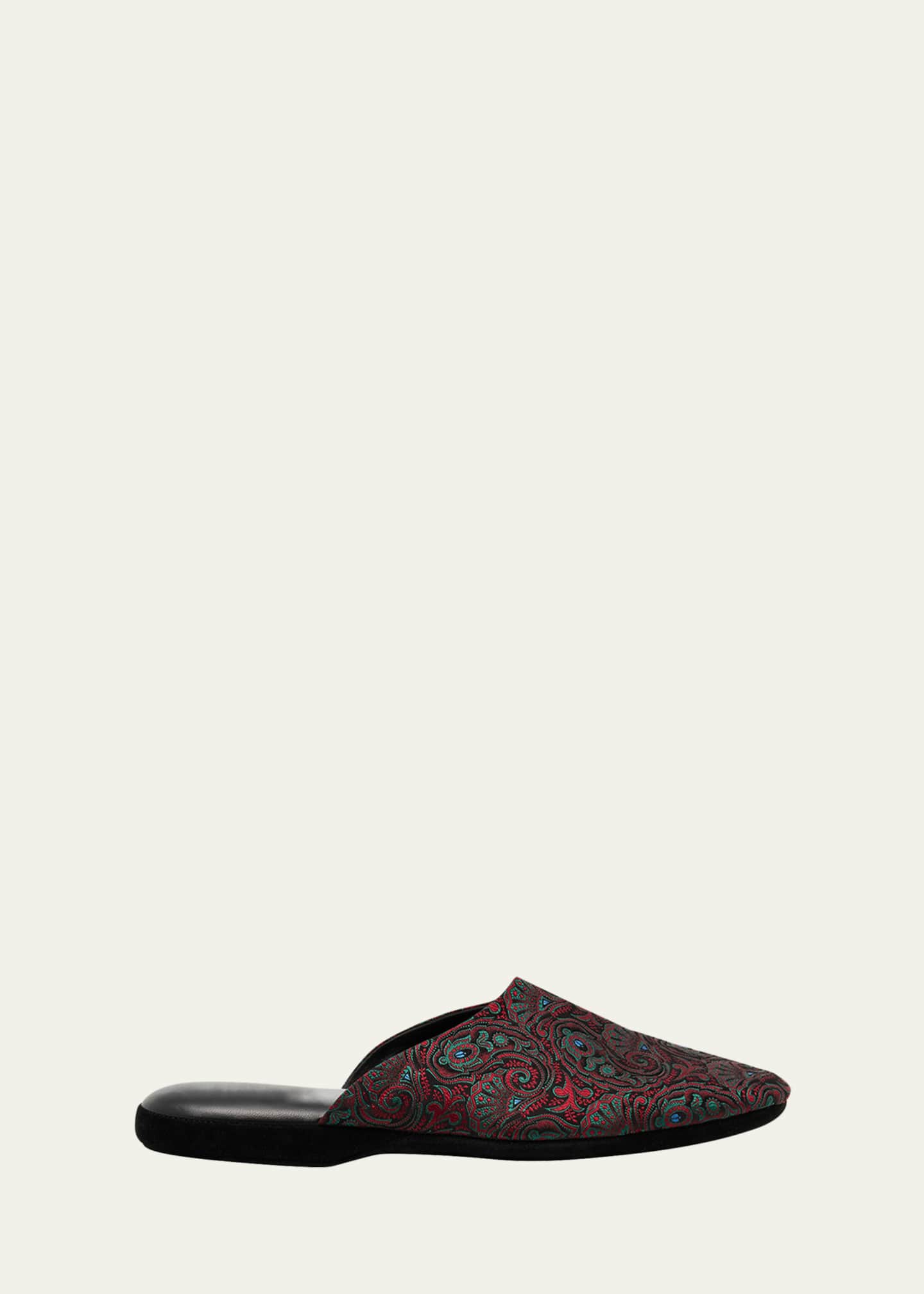 Charvet Men's Paisley Silk & Leather Slippers - Bergdorf Goodman