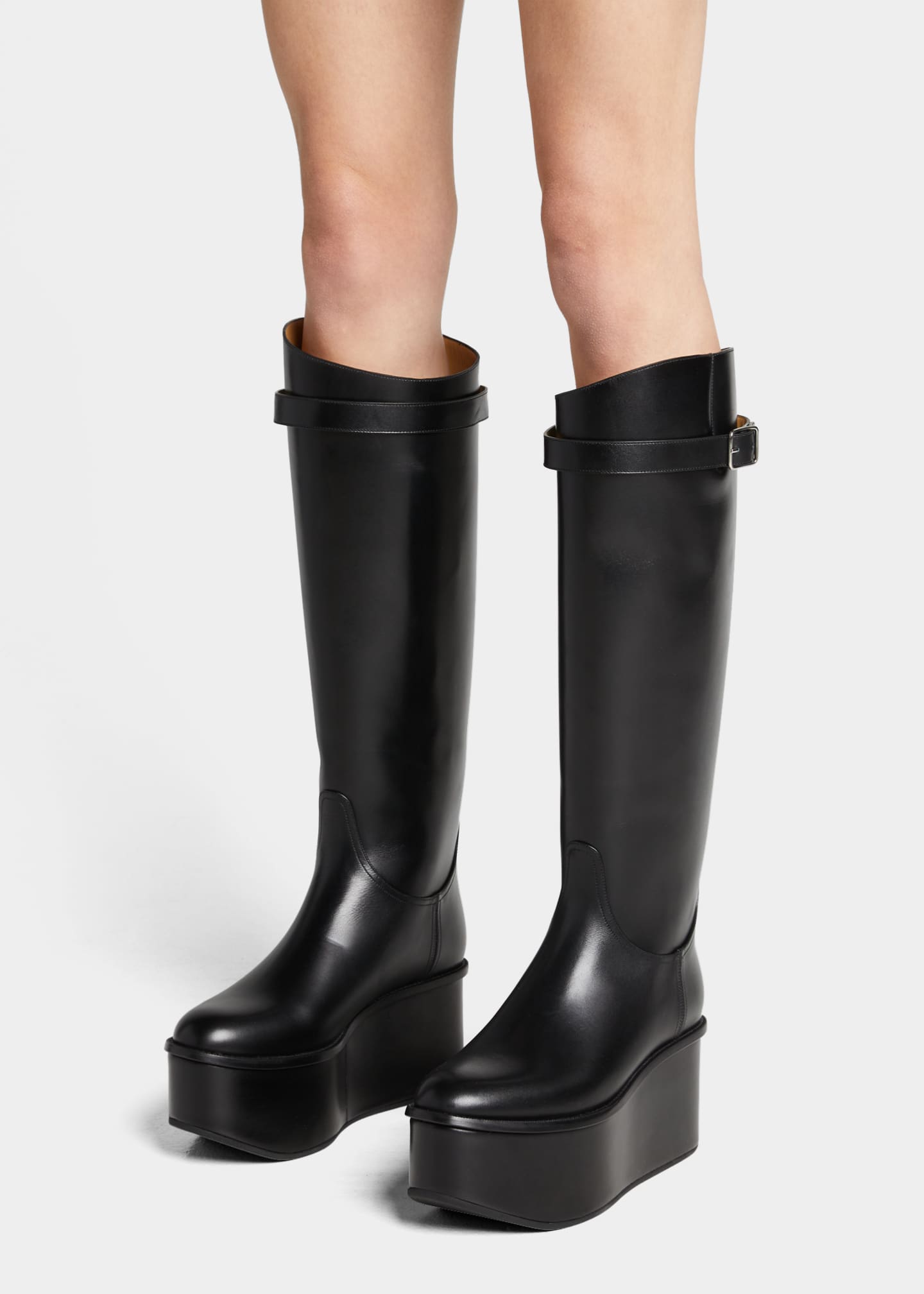 Loewe Calfskin Wedge Moto Riding Boots - Bergdorf Goodman