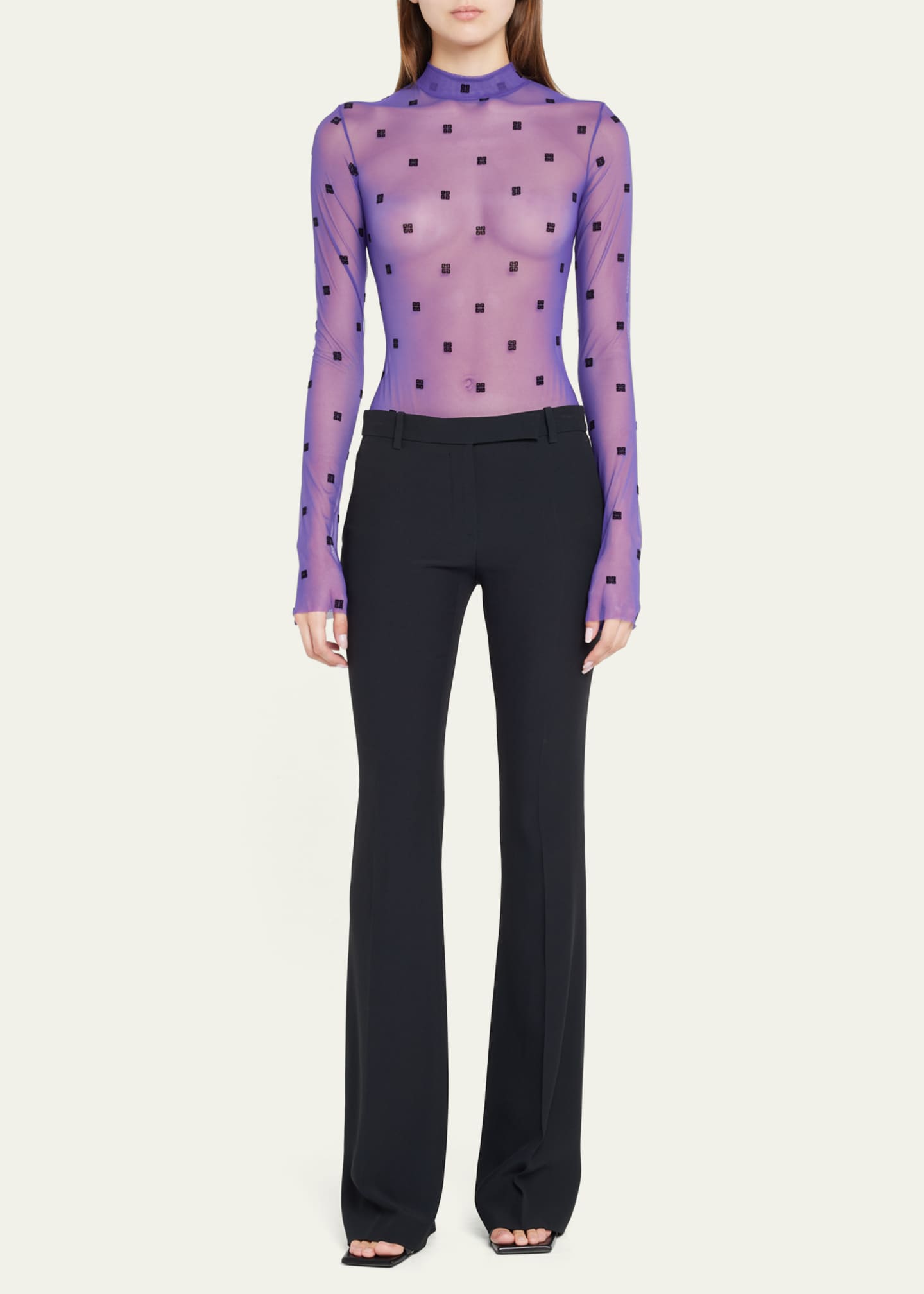 Givenchy 4G Jacquard Mock-Neck Sheer Bodysuit - Bergdorf Goodman