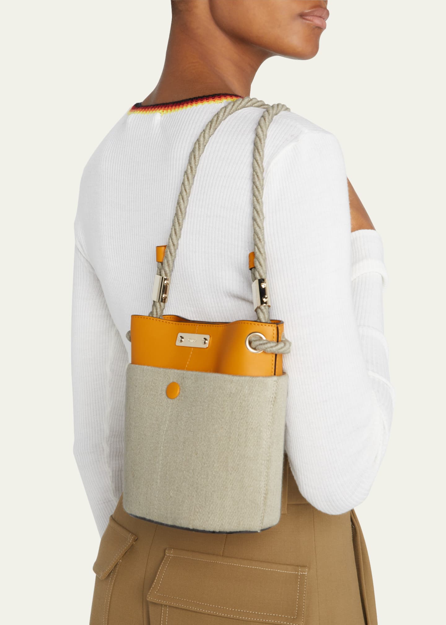 Chloe Key Small Linen & Leather Bucket Bag - Bergdorf Goodman