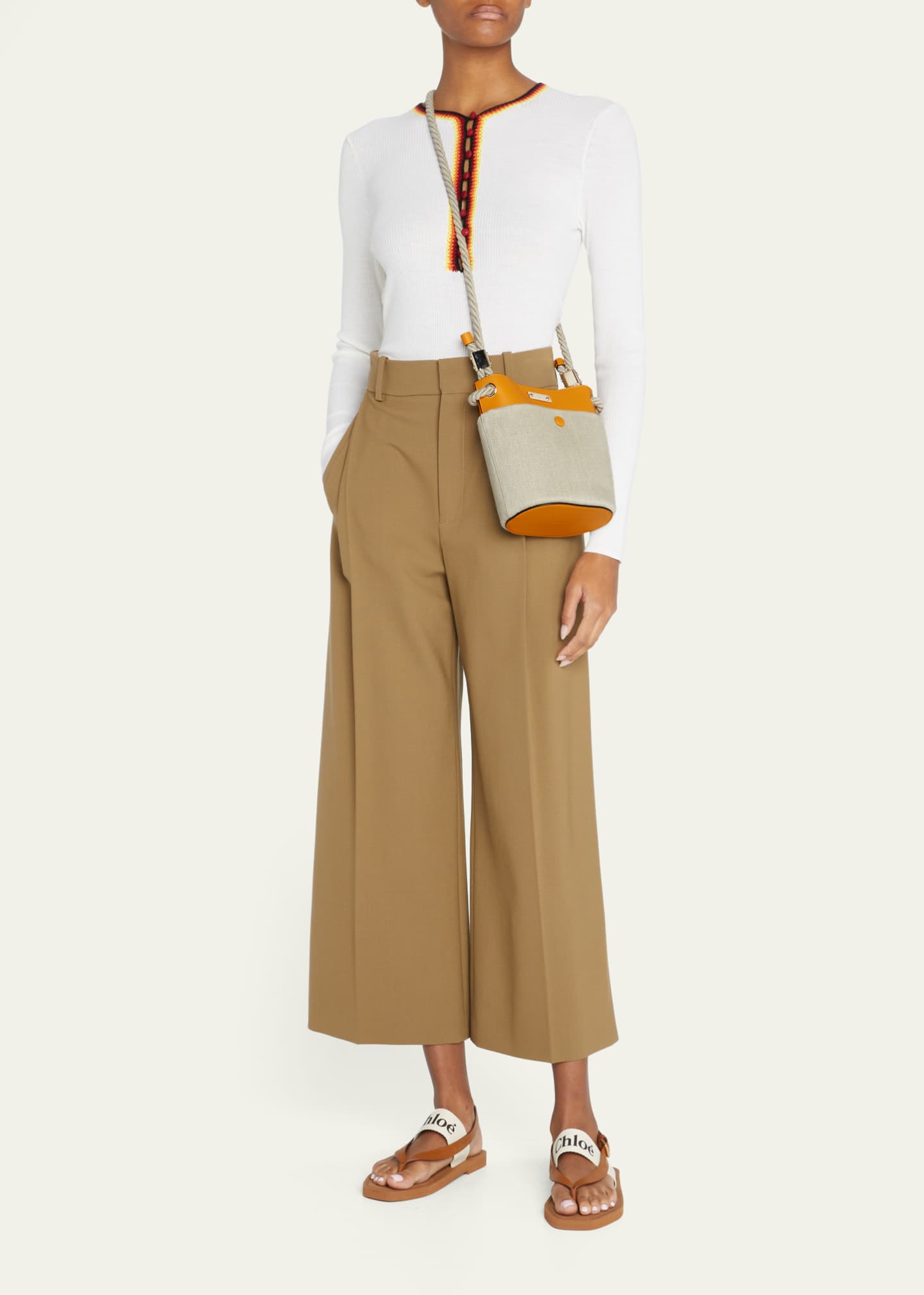 Chloe Key Small Linen & Leather Bucket Bag - Bergdorf Goodman