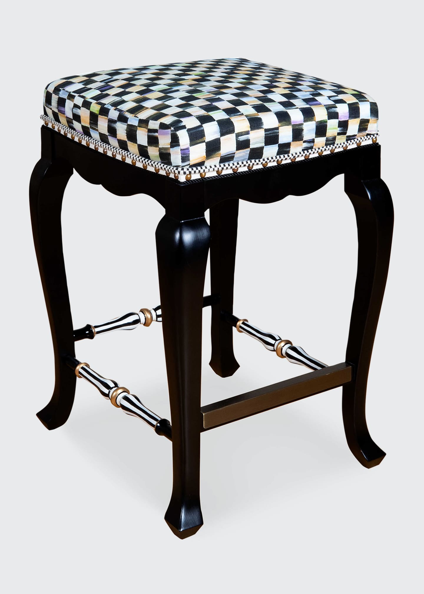 MacKenzie-Childs Black Courtly Check Counter Stool, 36" - Bergdorf Goodman