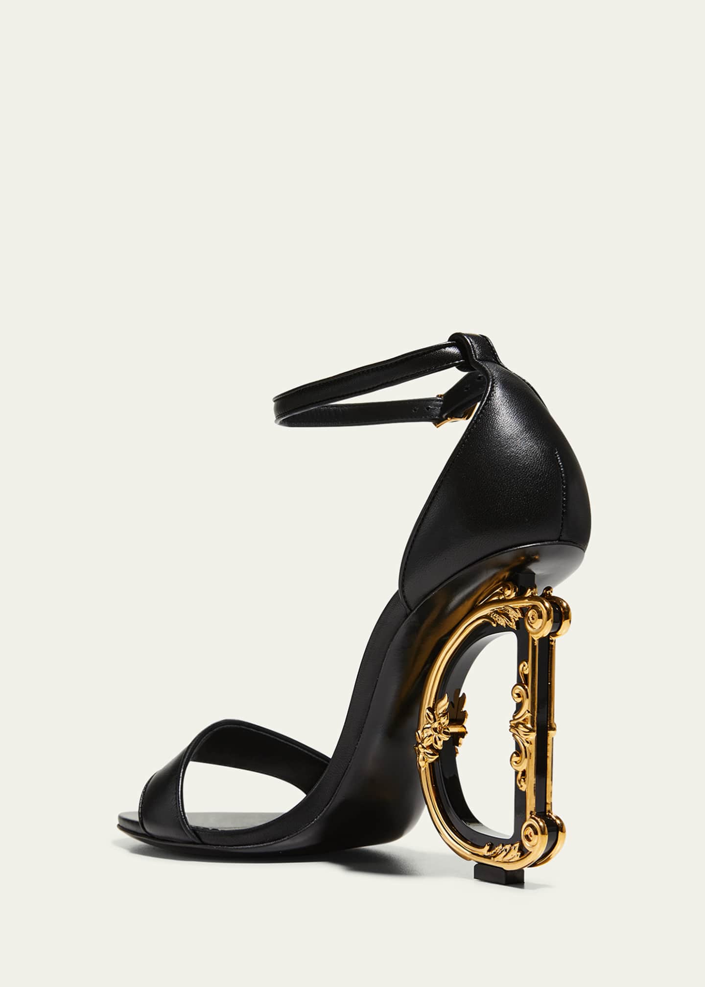 Dolce&Gabbana Leather Barocco-Heel Sandals - Bergdorf Goodman