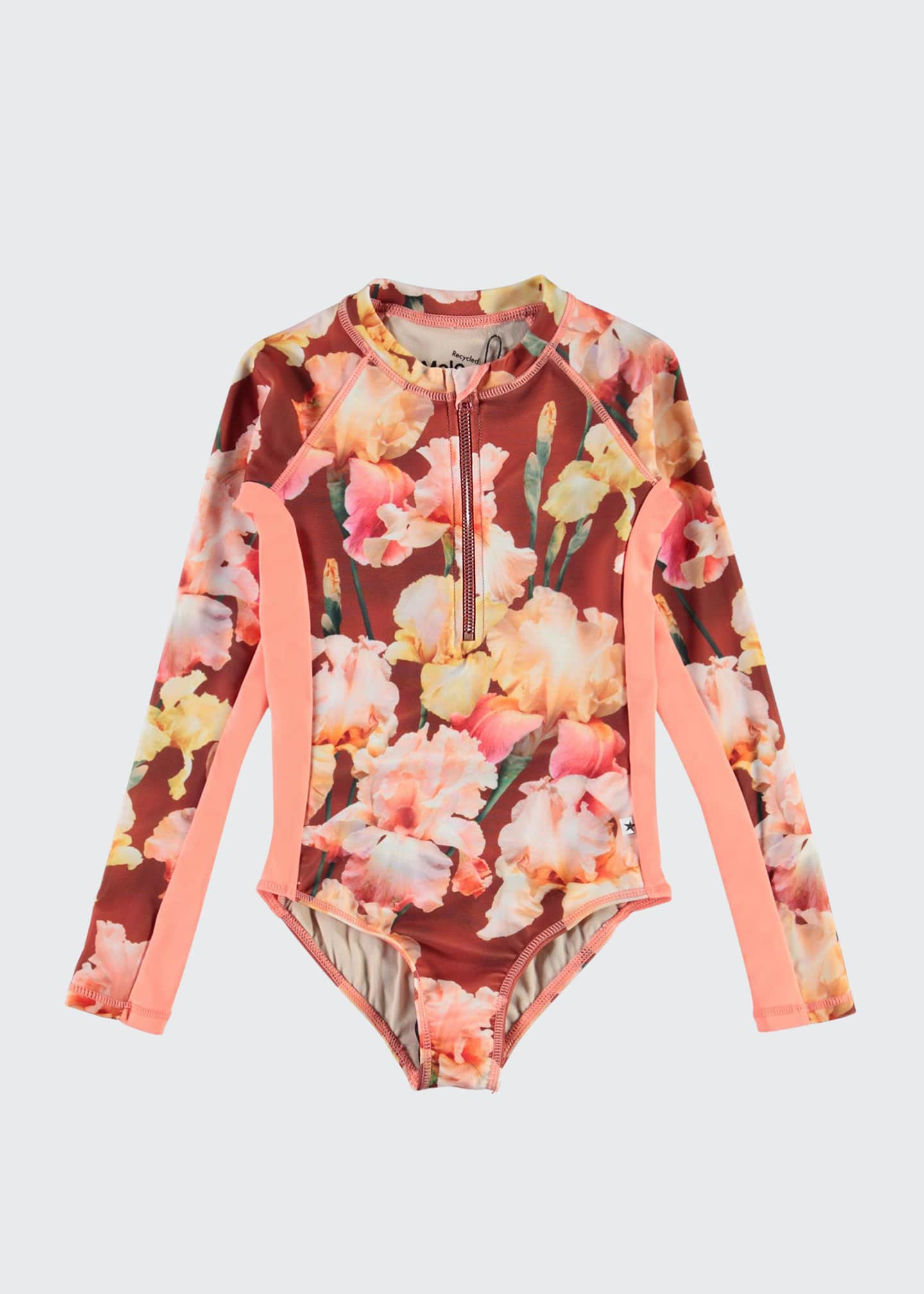 Molo Girl's Necky Floral Long-Sleeve Zip One-Piece Swimsuit, Size 4-16 ...