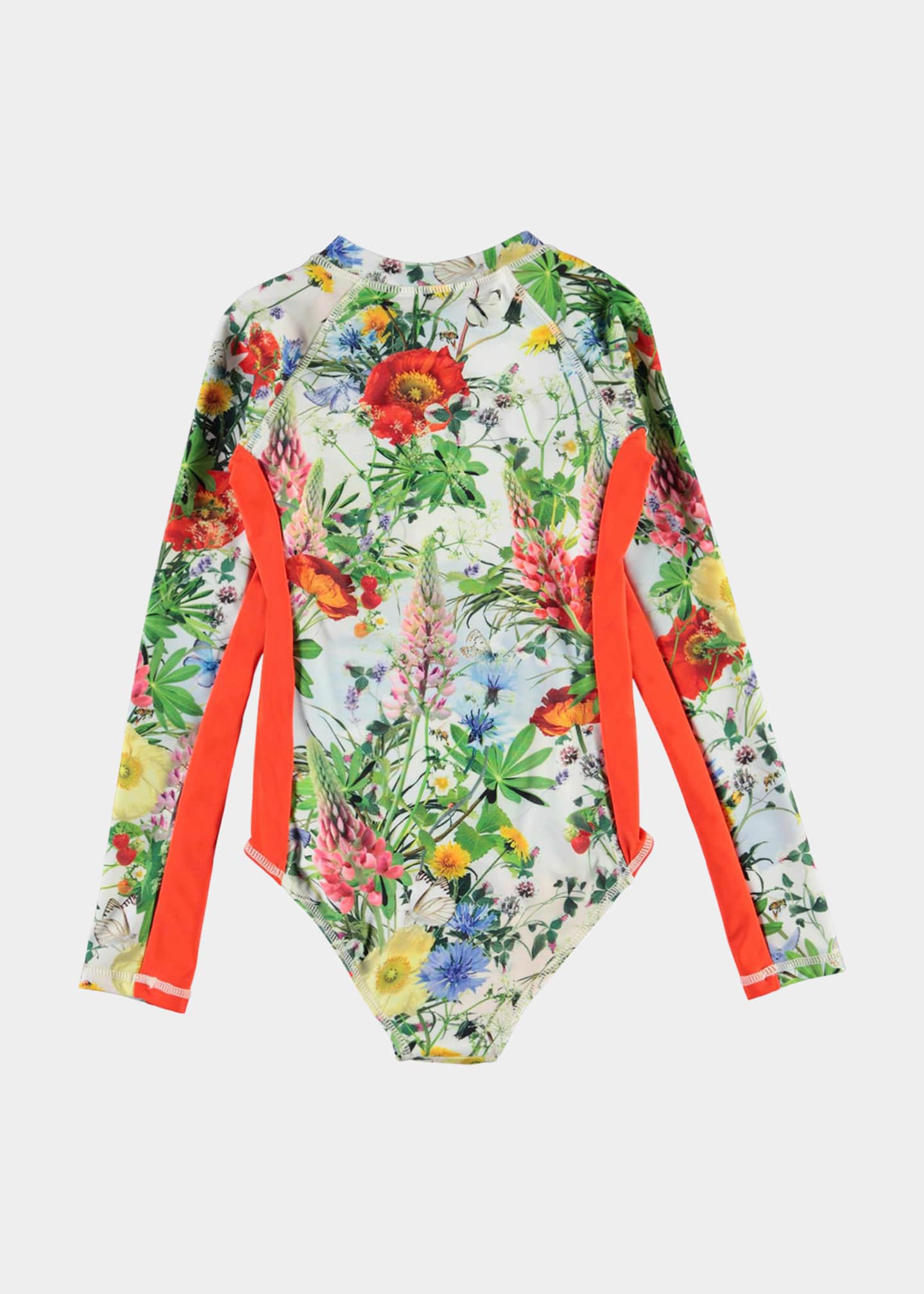 Molo Girl's Necky Floral Long-Sleeve Zip One-Piece Swimsuit, Size 4-16 ...