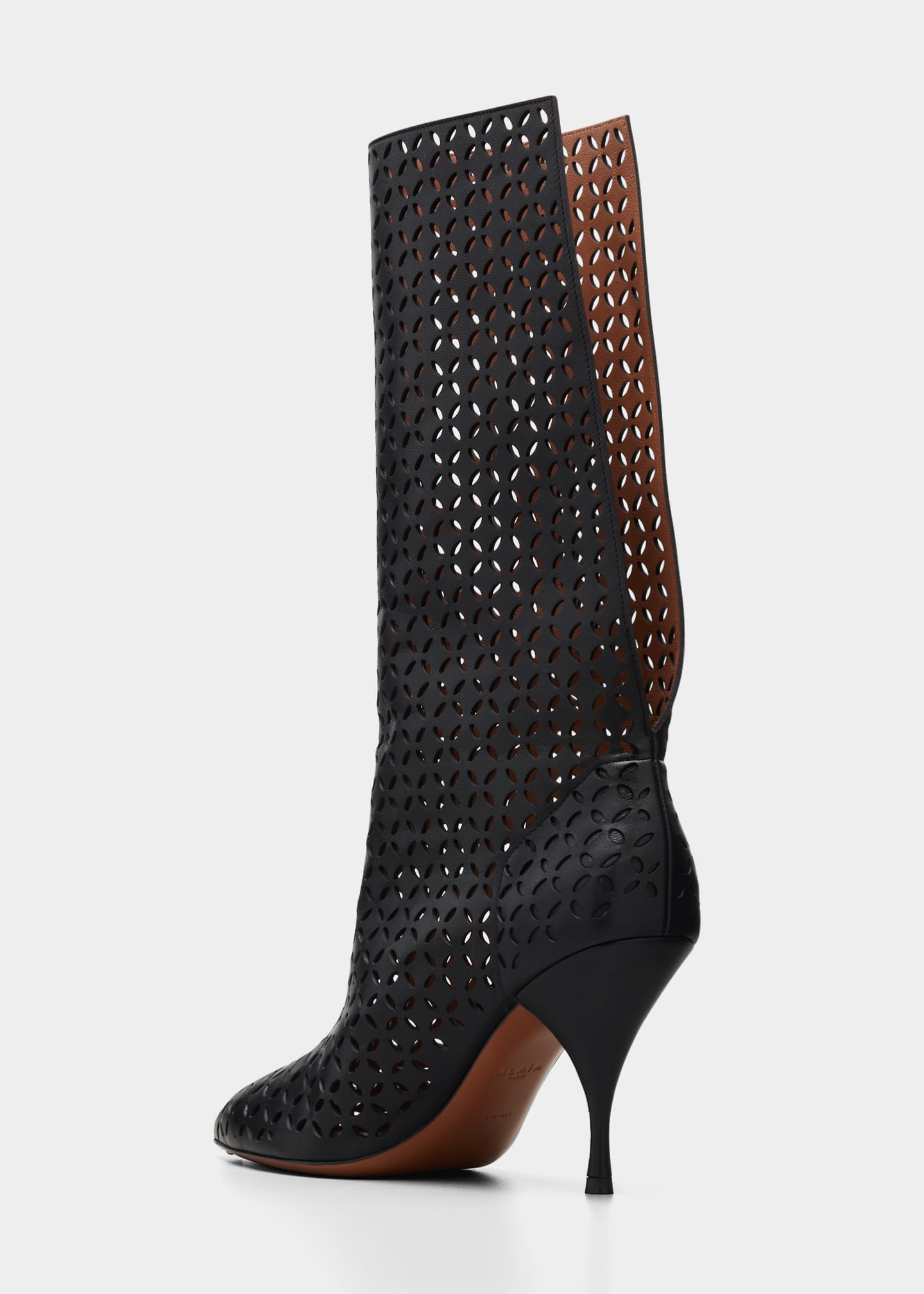 ALAIA Laser Cut Knee High Boots With Open Back - Bergdorf Goodman
