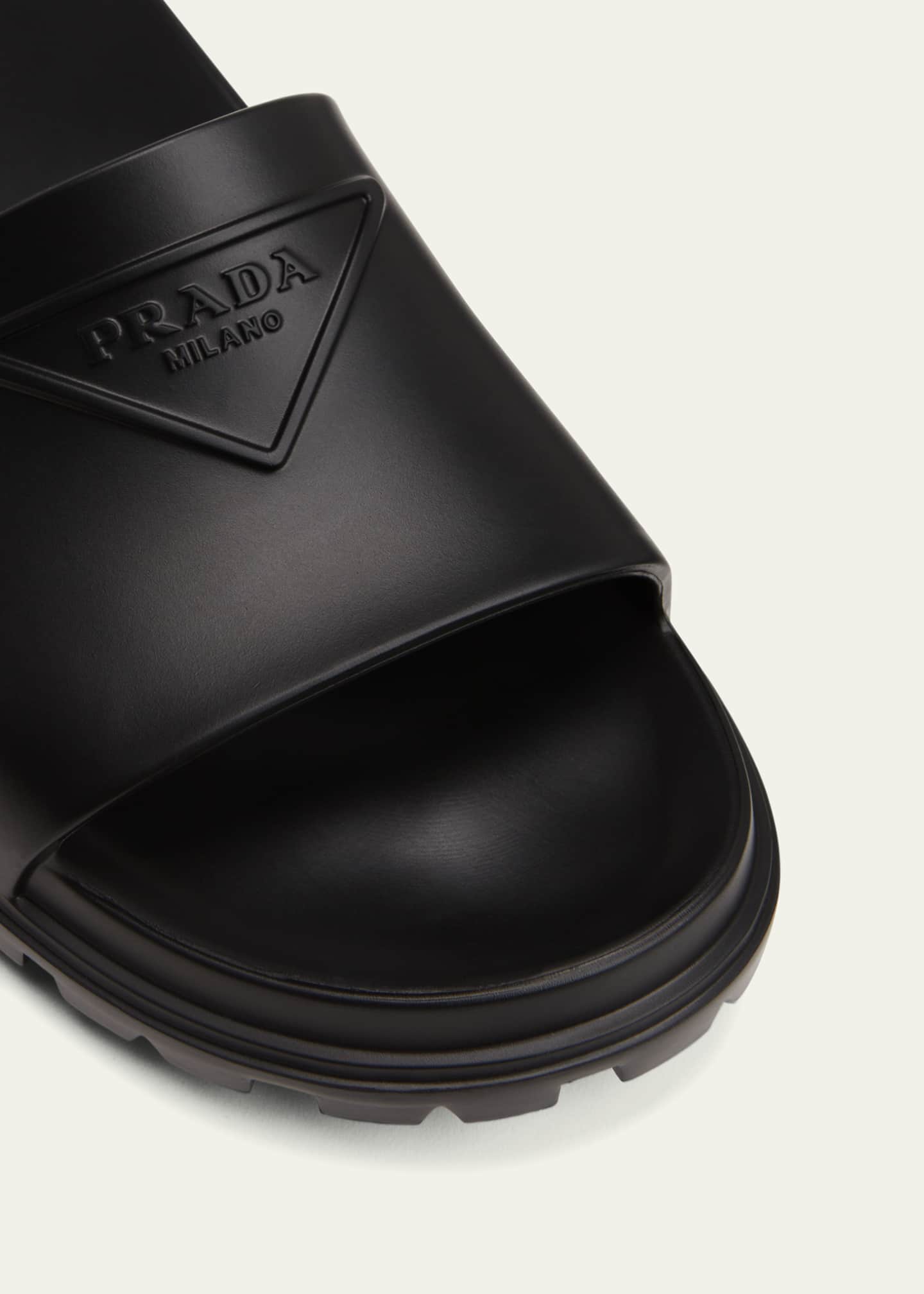 Prada Men's Triangle Logo Rubber Slides - Bergdorf Goodman