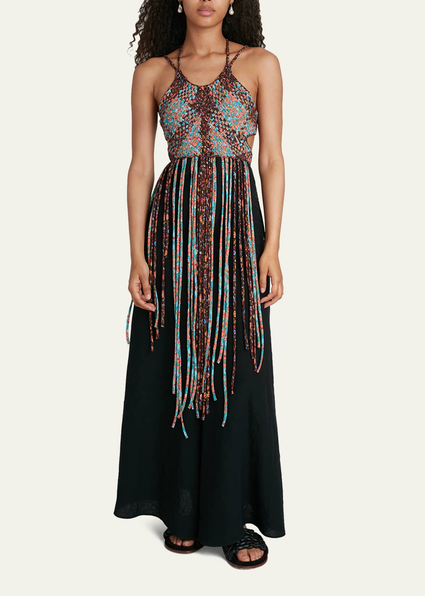 Chloe Mixed-Media Fringe Open-Back Maxi Dress - Bergdorf Goodman