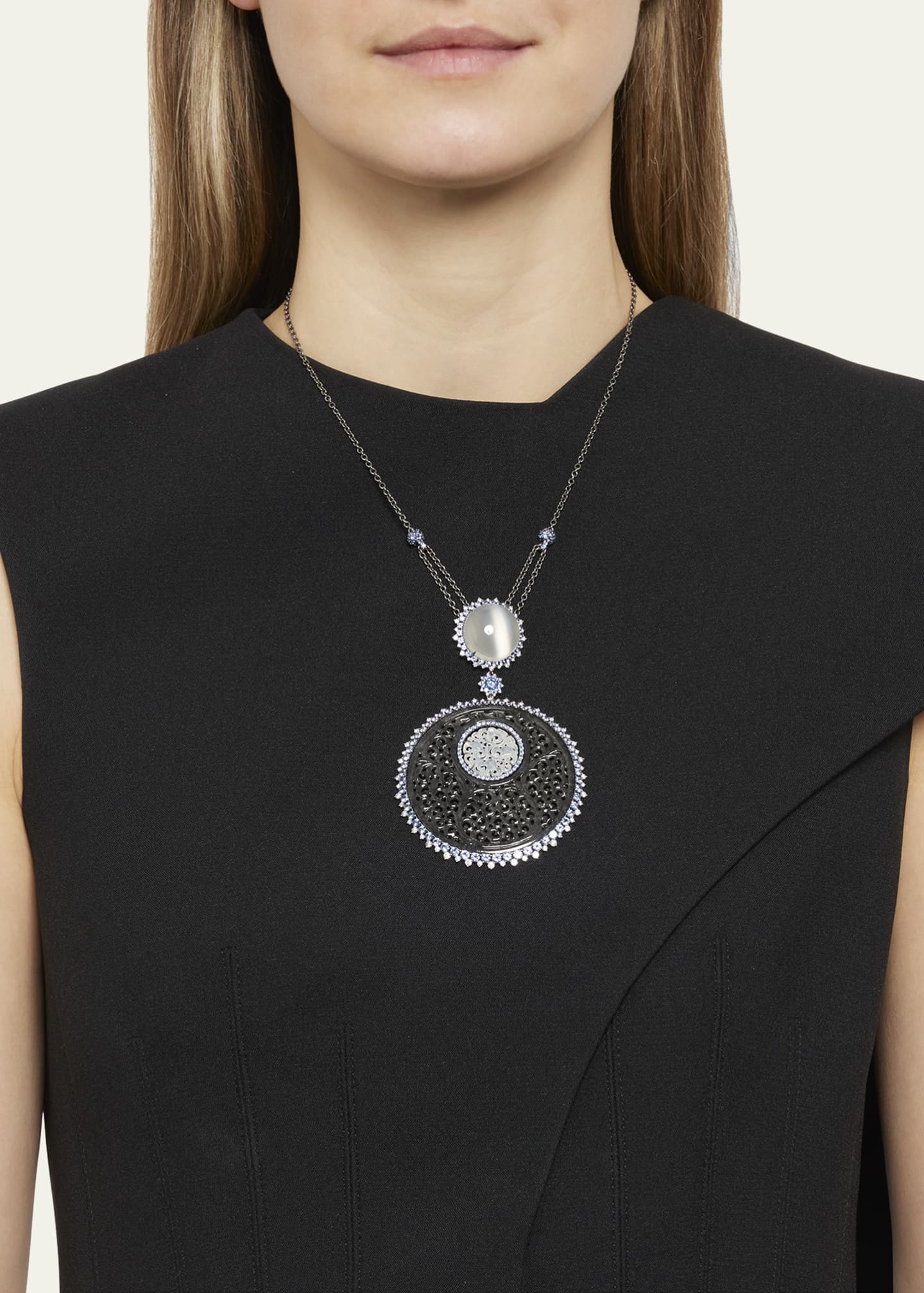 Paul Morelli White Gold Necklace with Diamonds, Jade, Blue Sapphire and ...